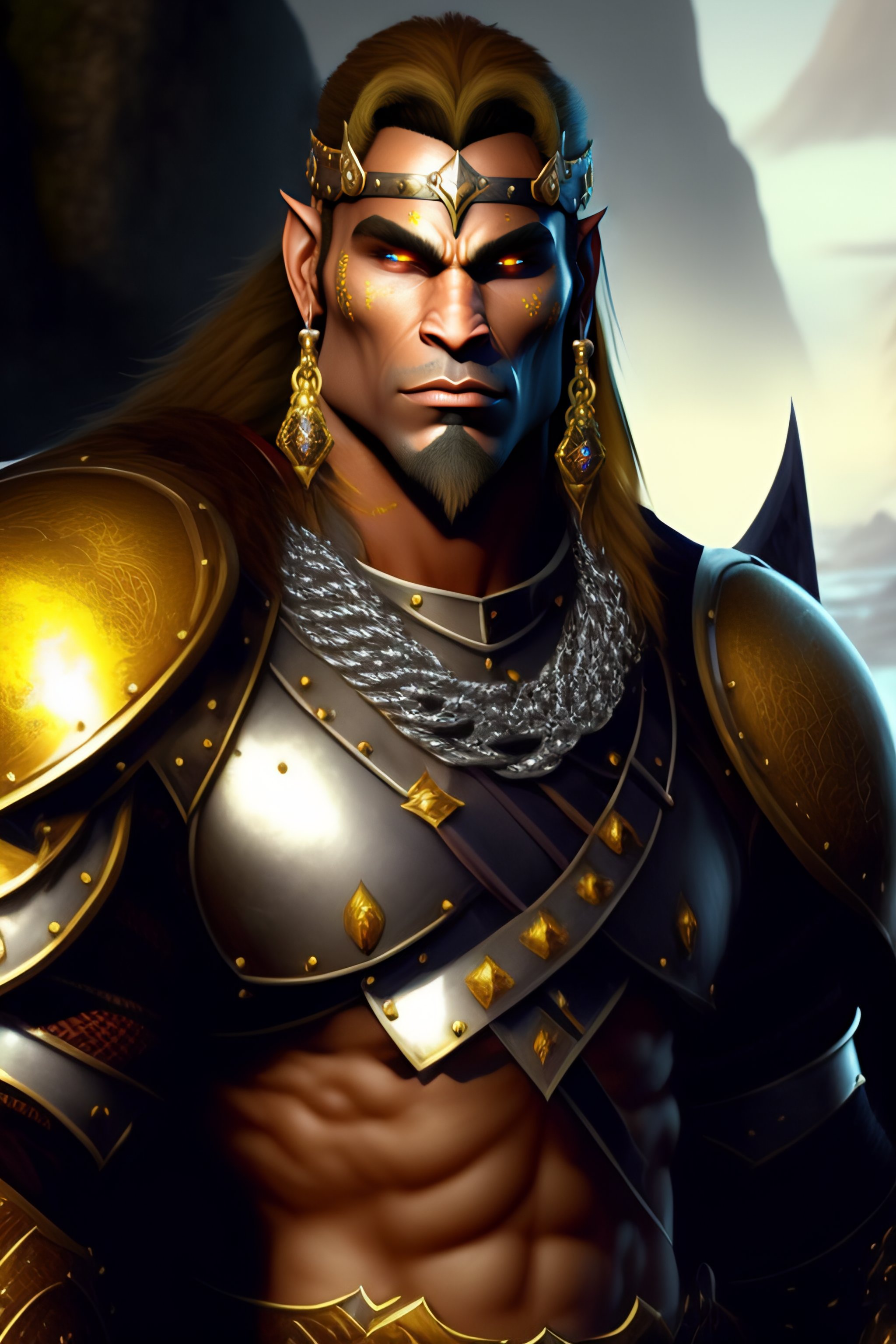 Lexica - Half Orcs male paladin, yellow eyes, chain mail