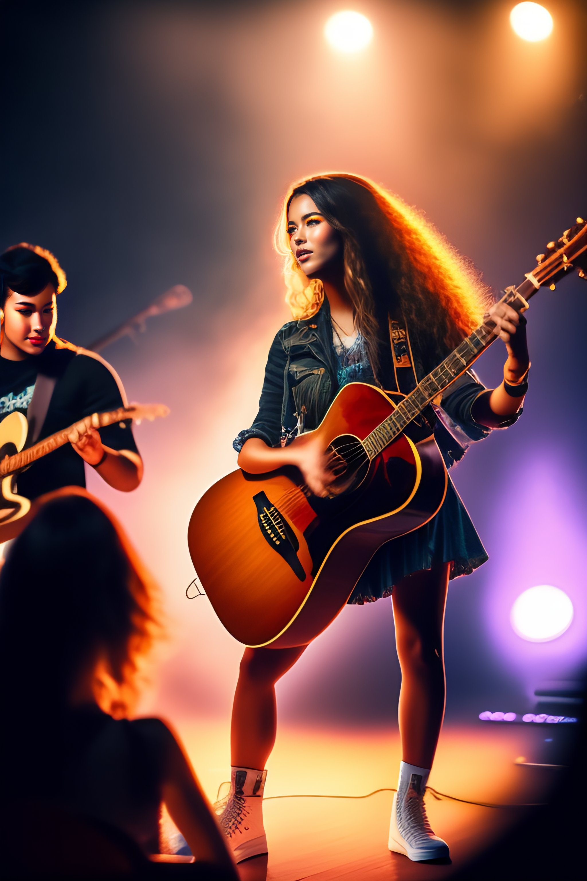 Lexica - Girl with a guitar and a beautiful face, playing music, on a ...