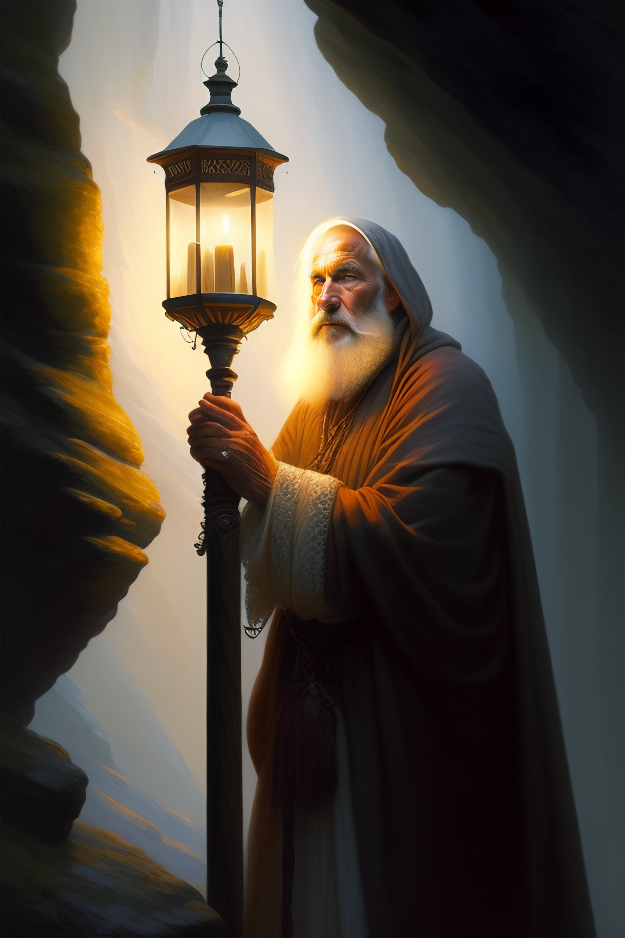 Lexica - An old hermit with long white beard on a poor white ripped old ...