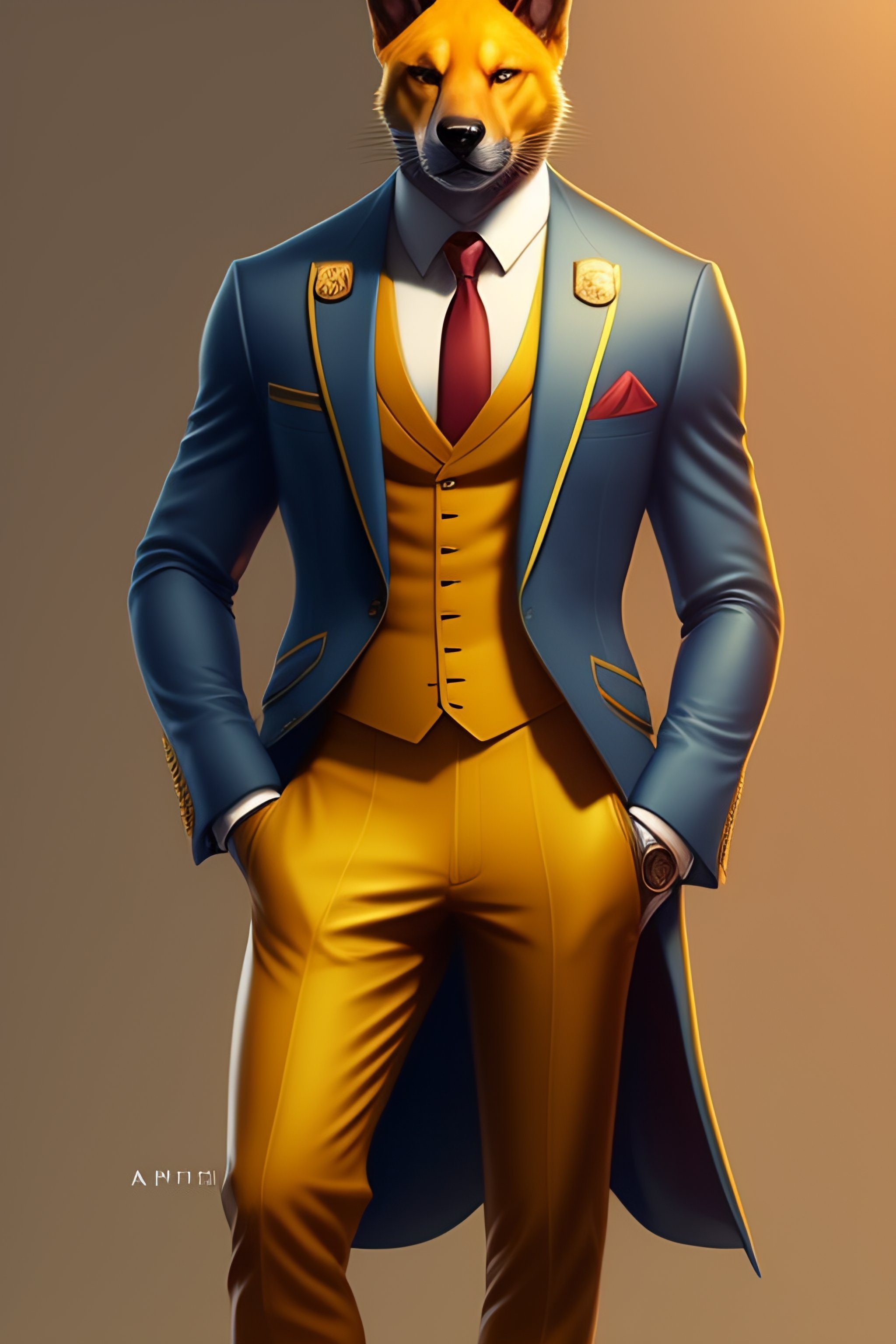 Lexica - Anthro furry humanoid banana, three piece suit, checking watch ...