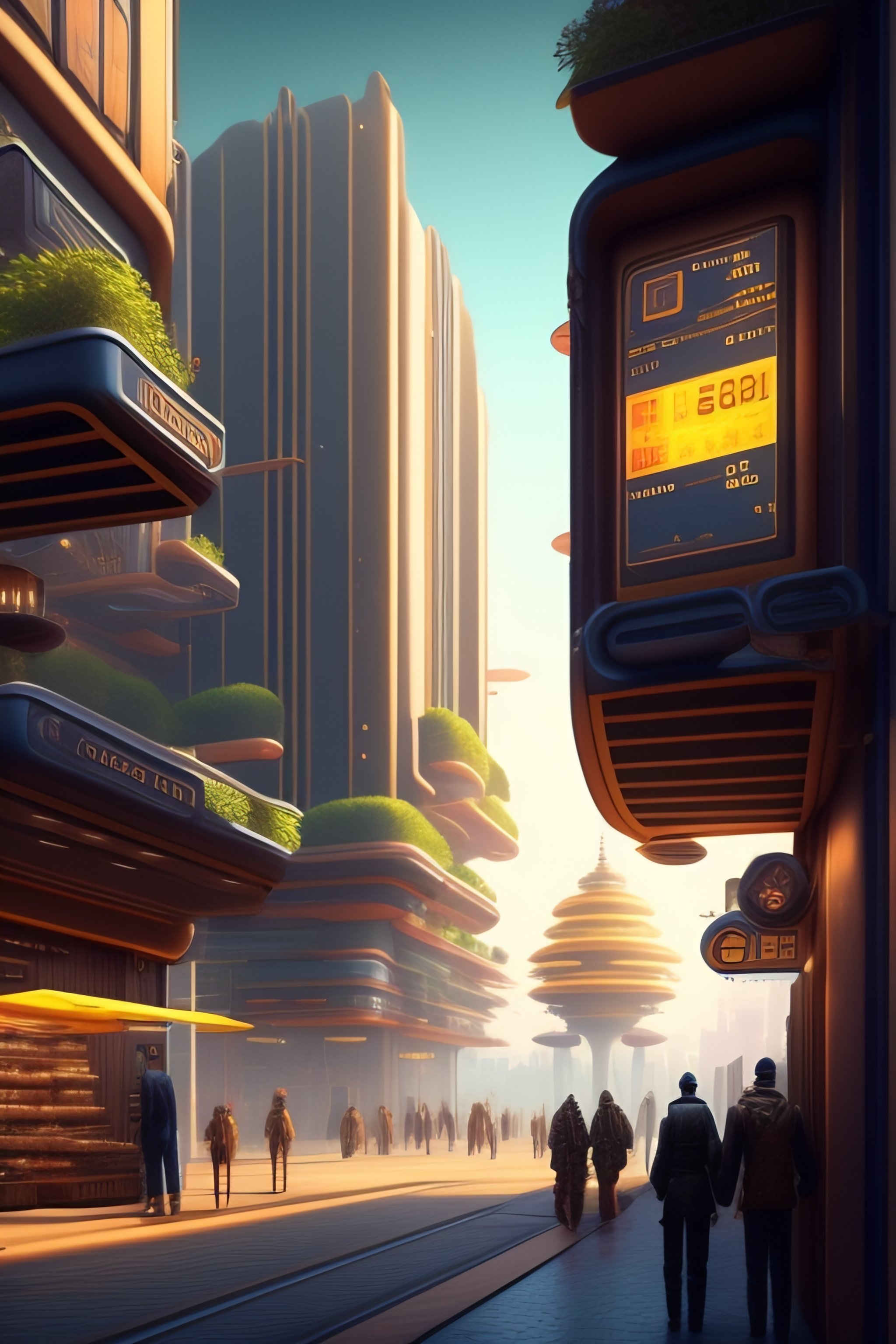 Lexica - Solarpunk city street with thriving participatory citizens ...