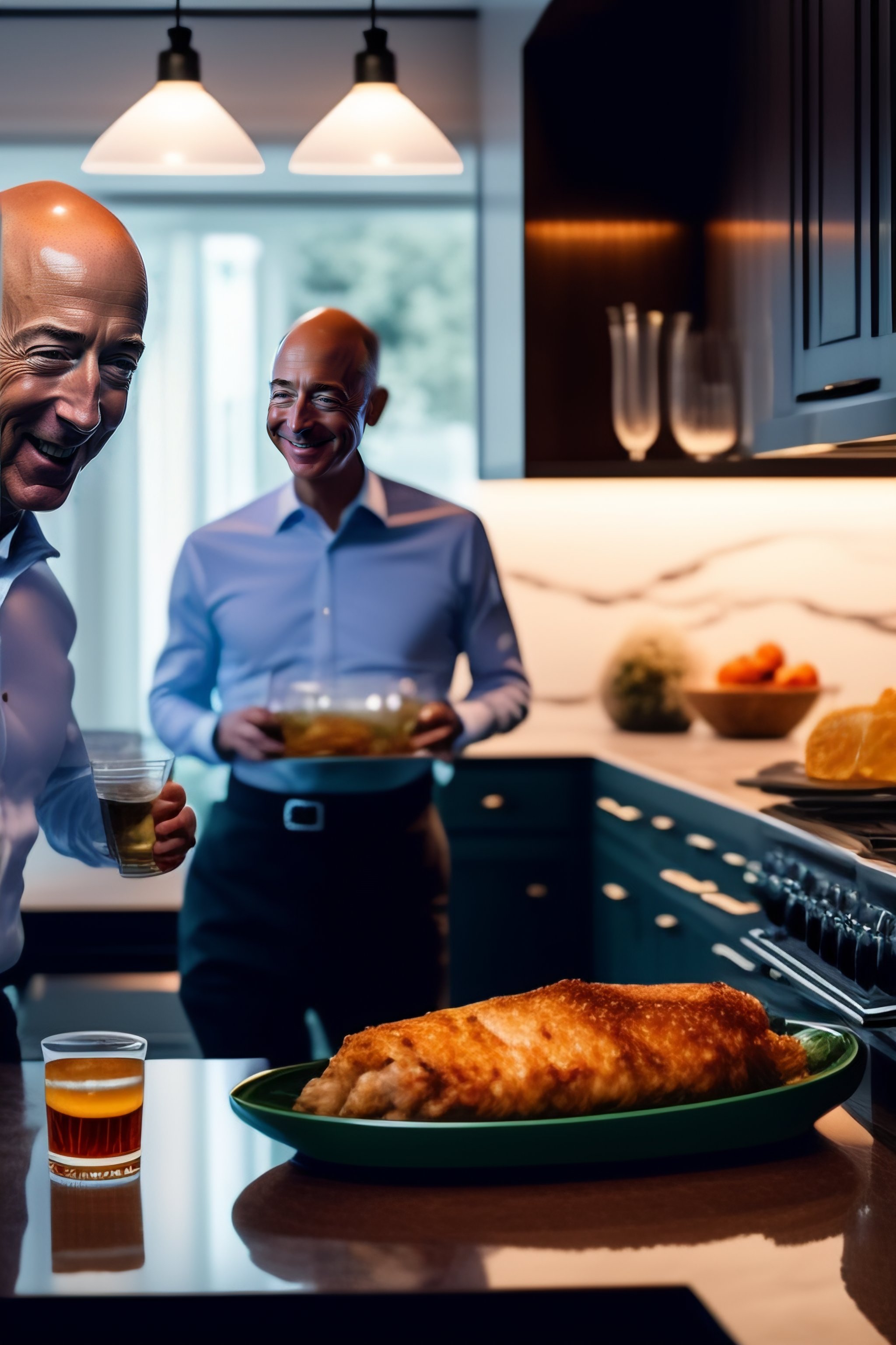 Lexica - Jeff Bezos and Bill Gates doing the dishes in a restaurant