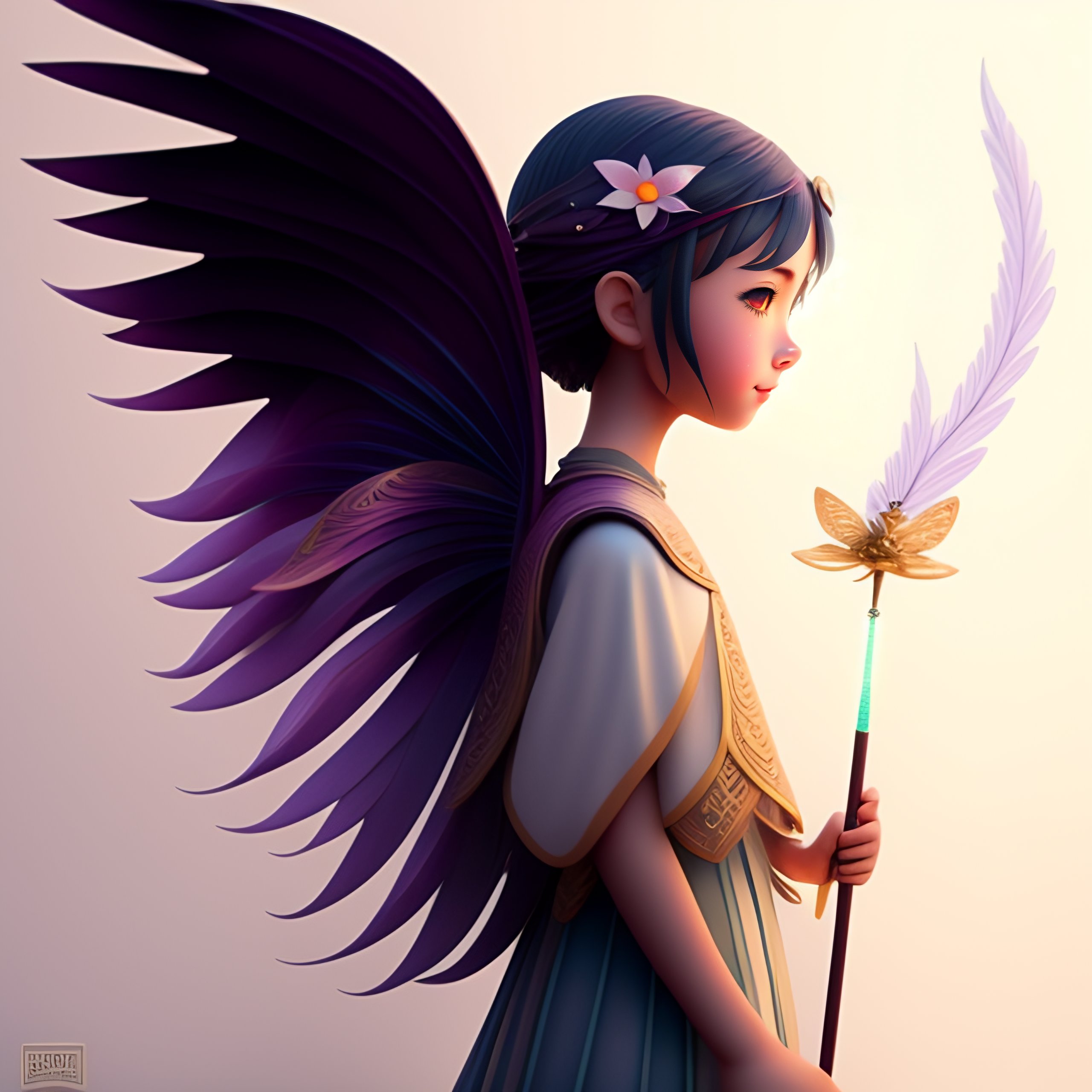 Lexica - Winged flower fairy with fairy wand, minimalist, studio ghibli ...