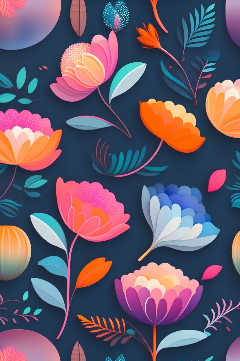 Lexica - Dark blue background, orange pink teal floral pattern ...