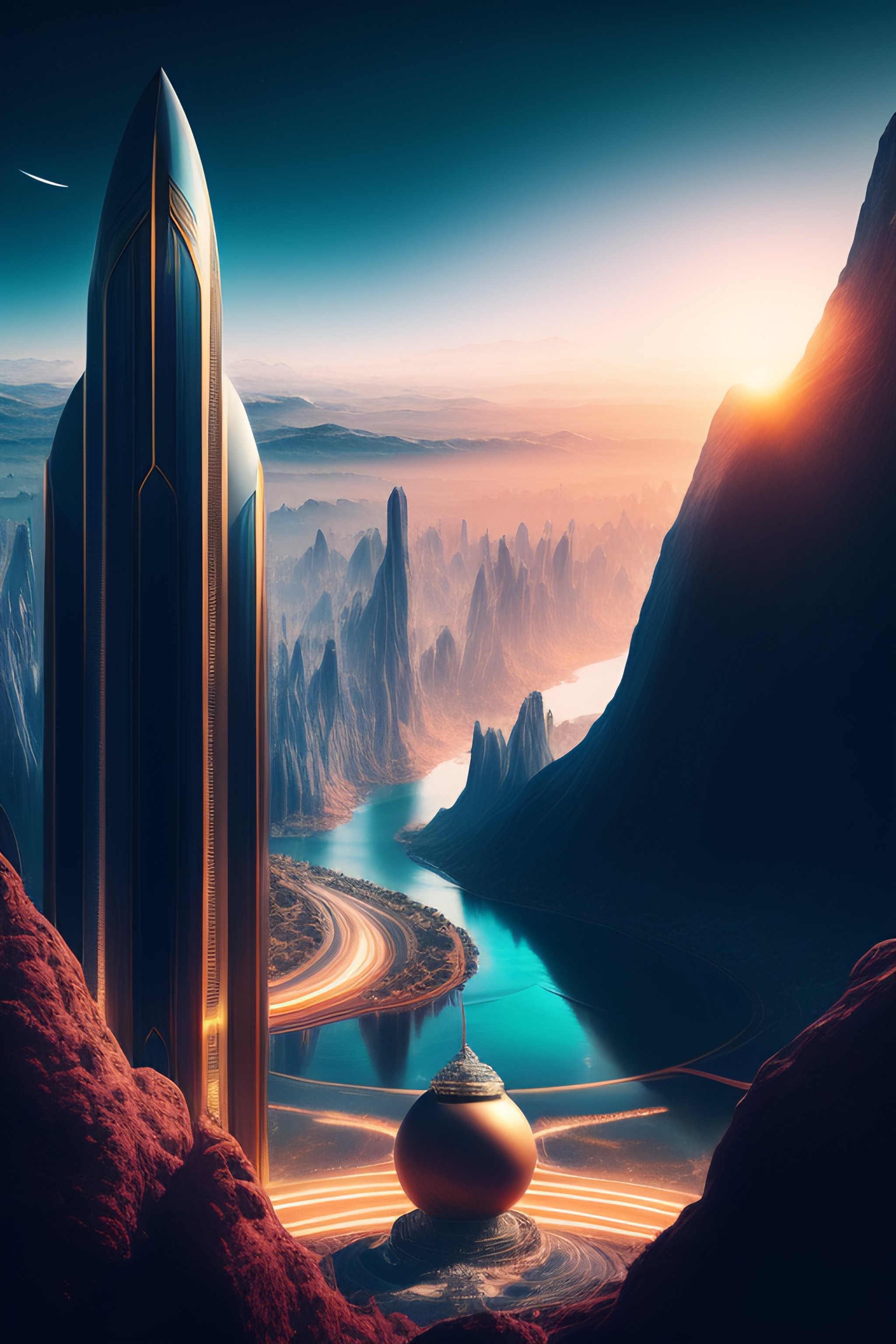 Lexica - Cinematic photo of a planet sized spaceship city ring