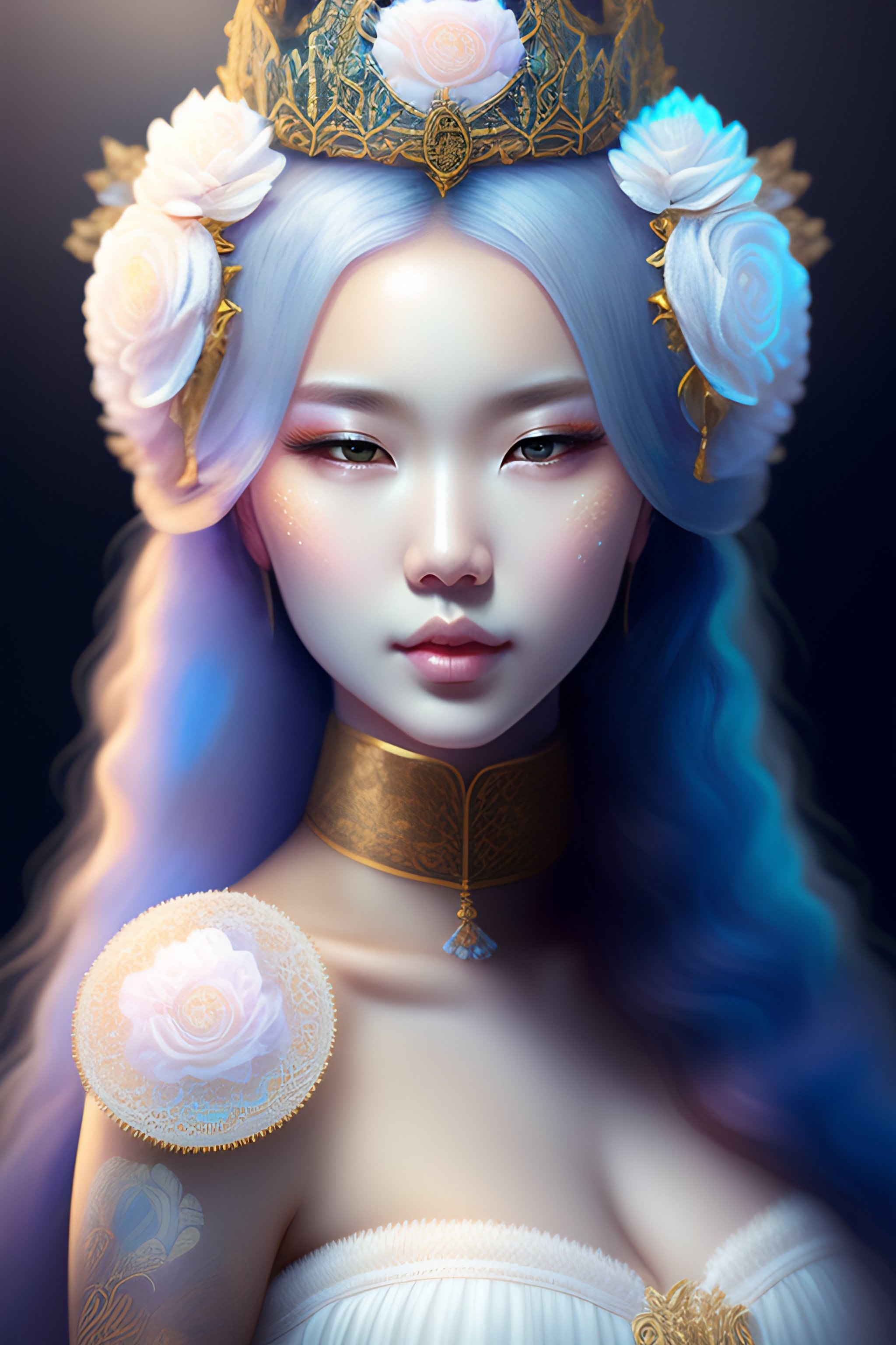 Lexica - Illustrated beautiful portrait cute Japanese ninfa, crown ram ...