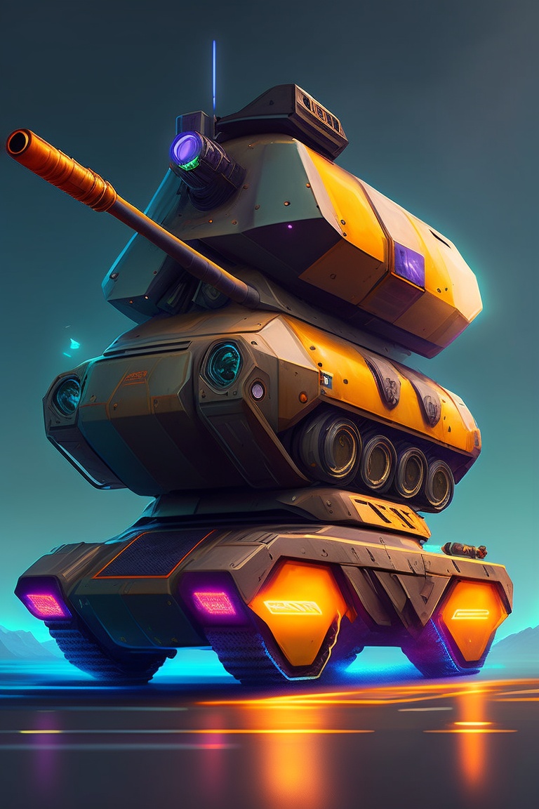 Lexica - Draw a tank in the cyberpunk style, it has a tower with 20 ...