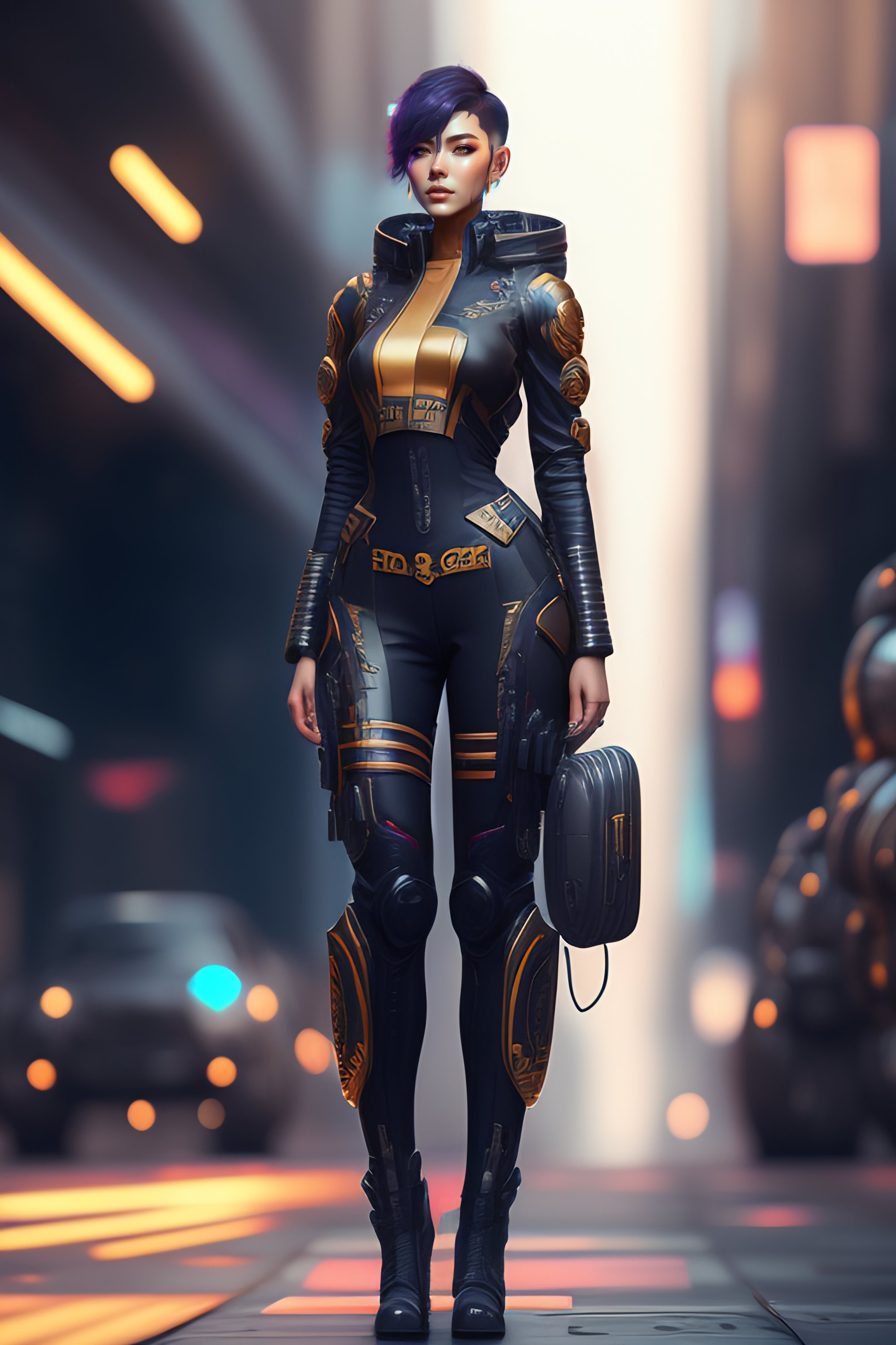 Lexica - Mech Punk ((full body)) clothes with short hair girl, walking ...