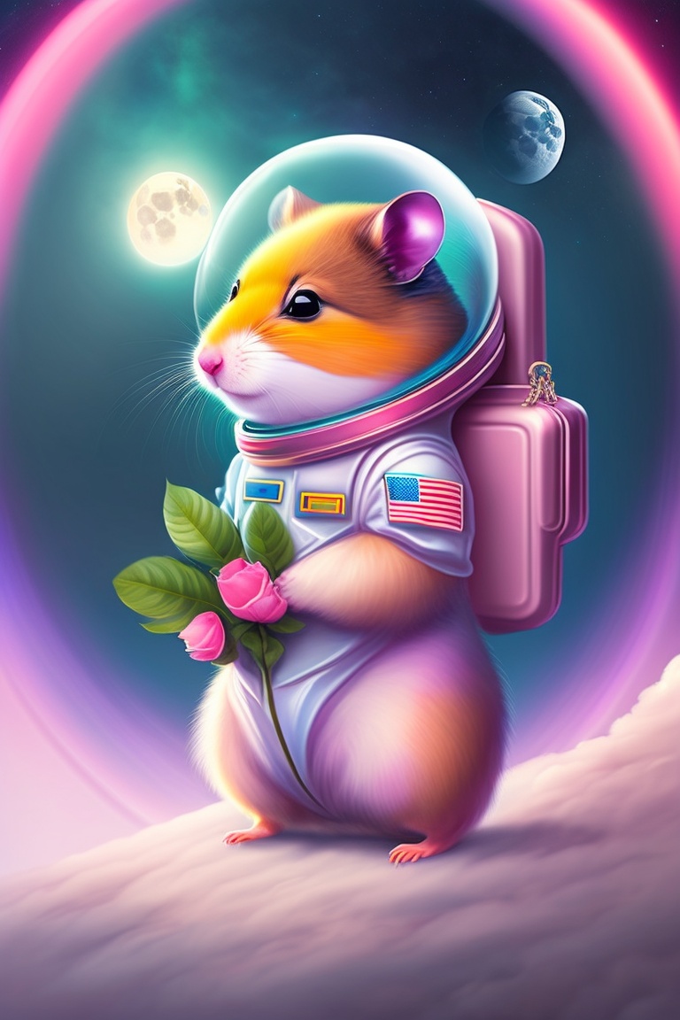Lexica - A hamster, in an astronaut's suit, holding a pink rose, the ...
