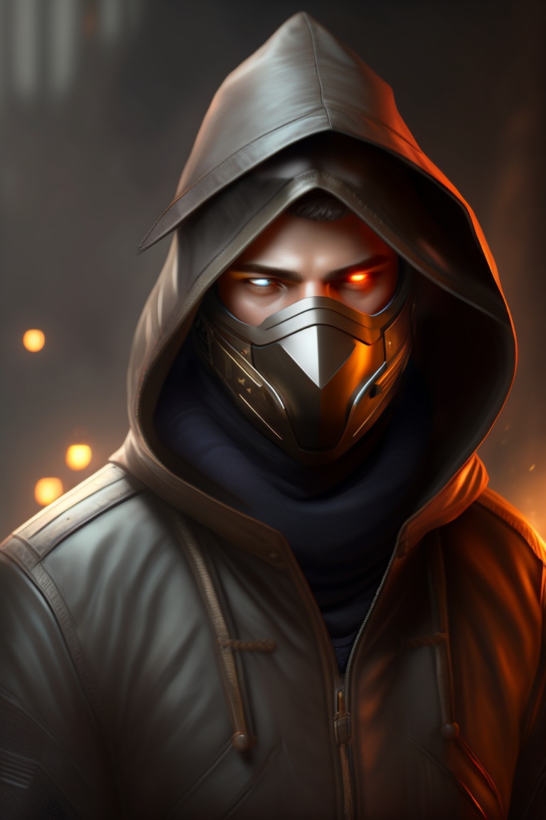 Lexica - Male character, with hood, with mask, dark