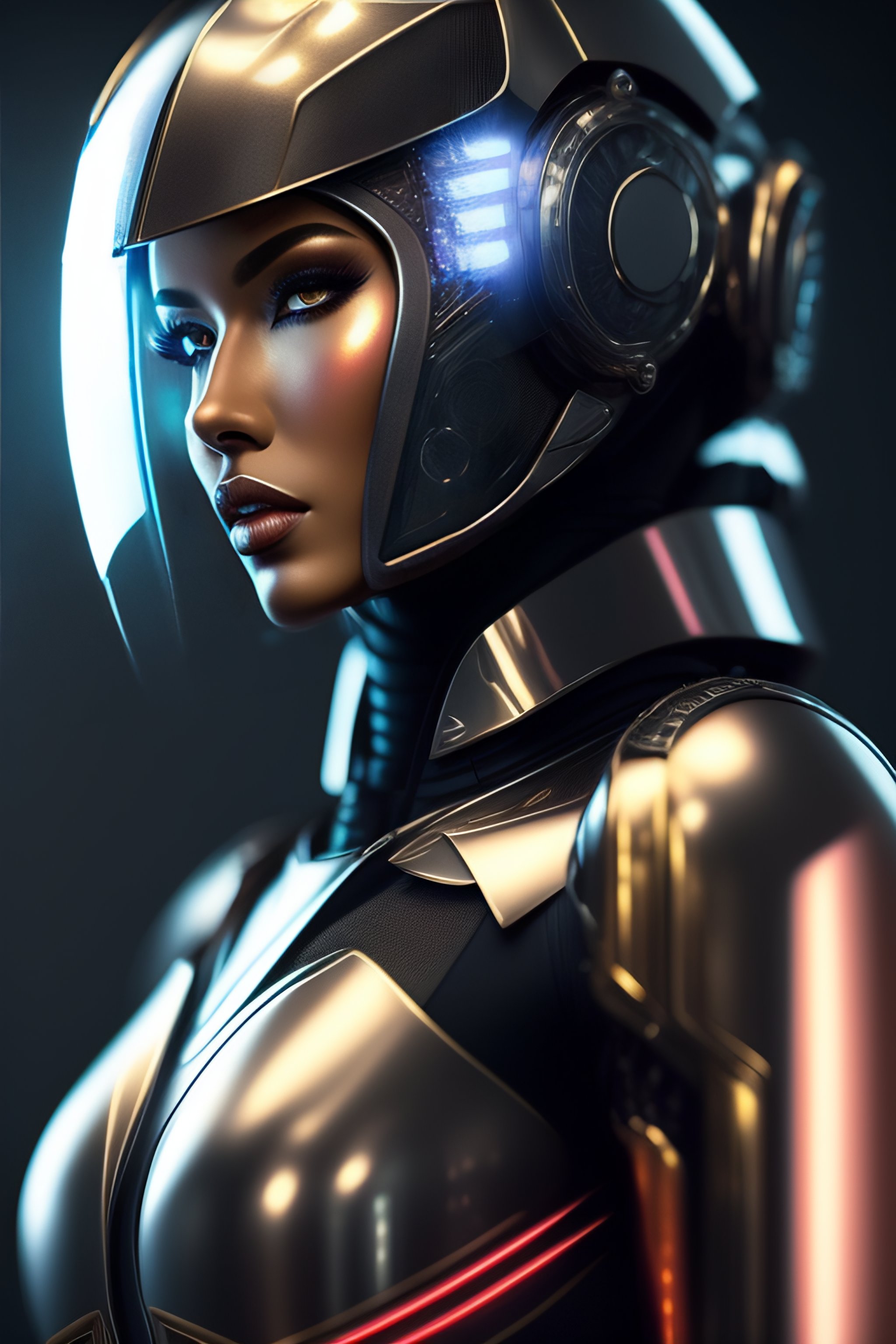 Lexica - Full body portrait of a robocop girl, helmet, leg armors ...