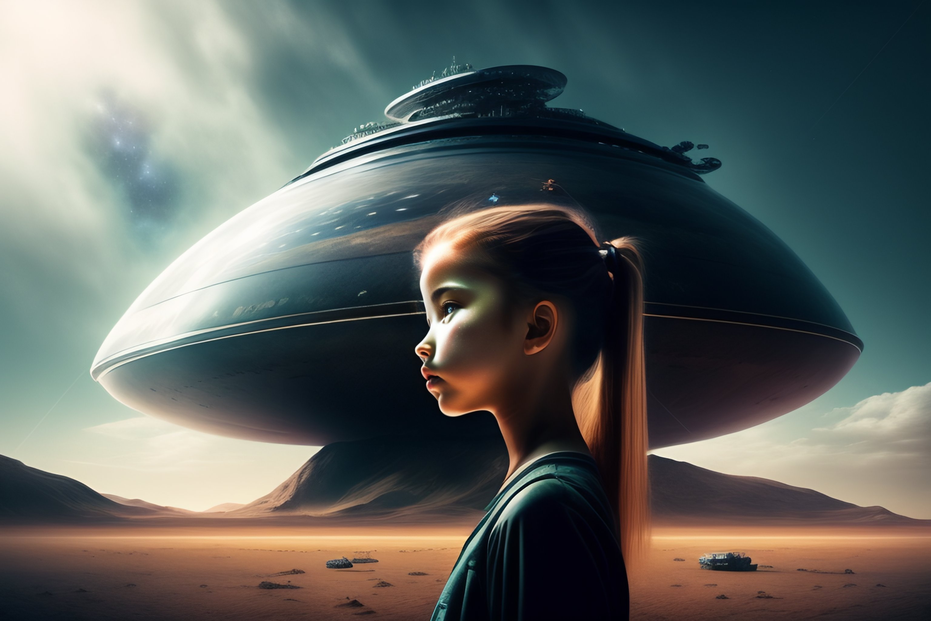 Lexica - Future, alien space ship above the sky, earth as a pos ...