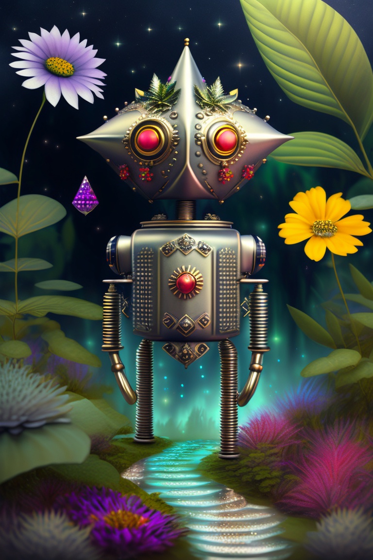 Lexica - Magic trippy silver 1950;s spiked robot with attitude, jewel ...