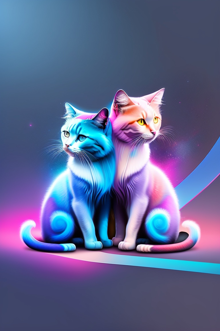 Lexica - A pair of pink and blue cats together, with an abstract ...