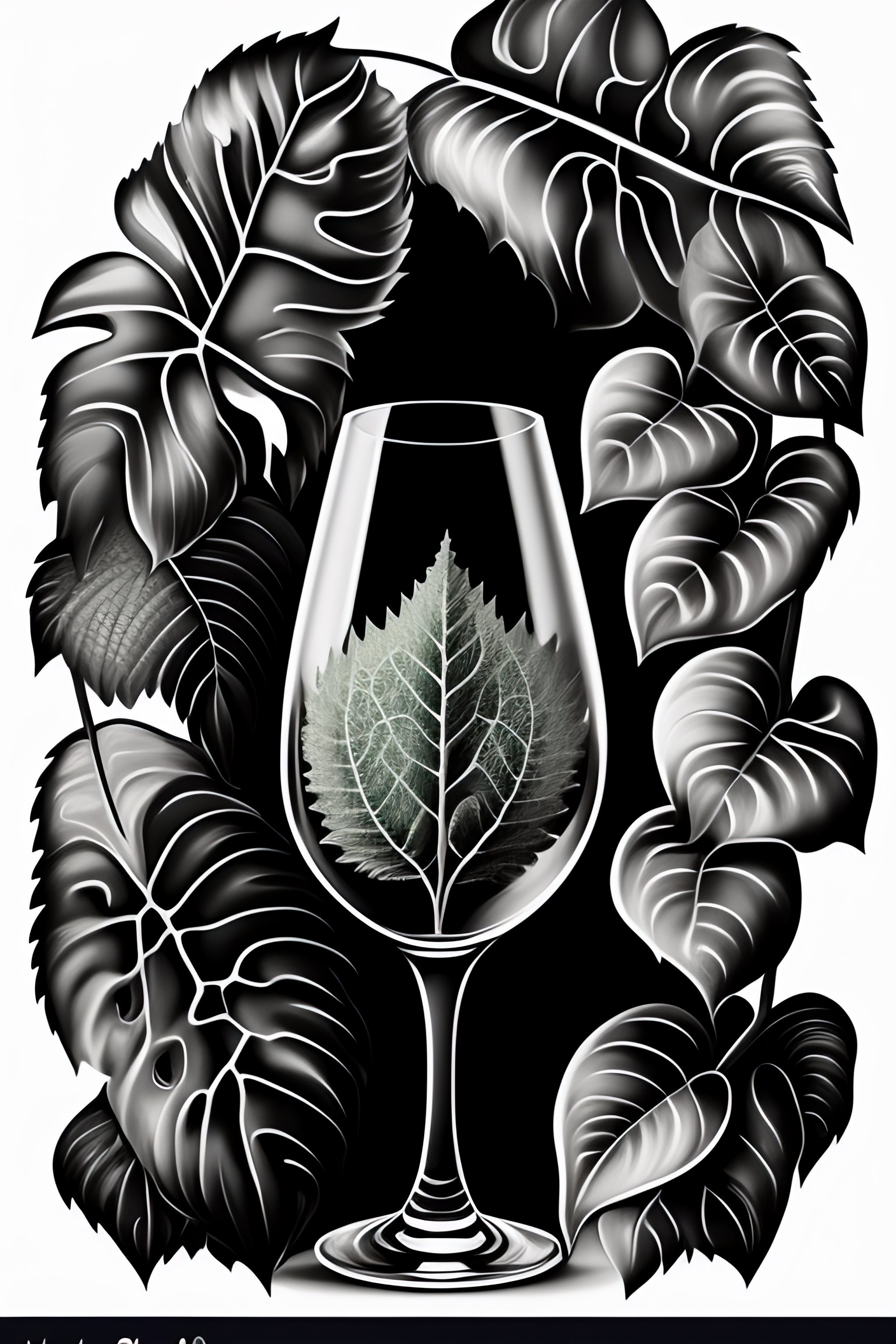 Lexica - A detailed glass of wine of small vines leaves plants, highly ...