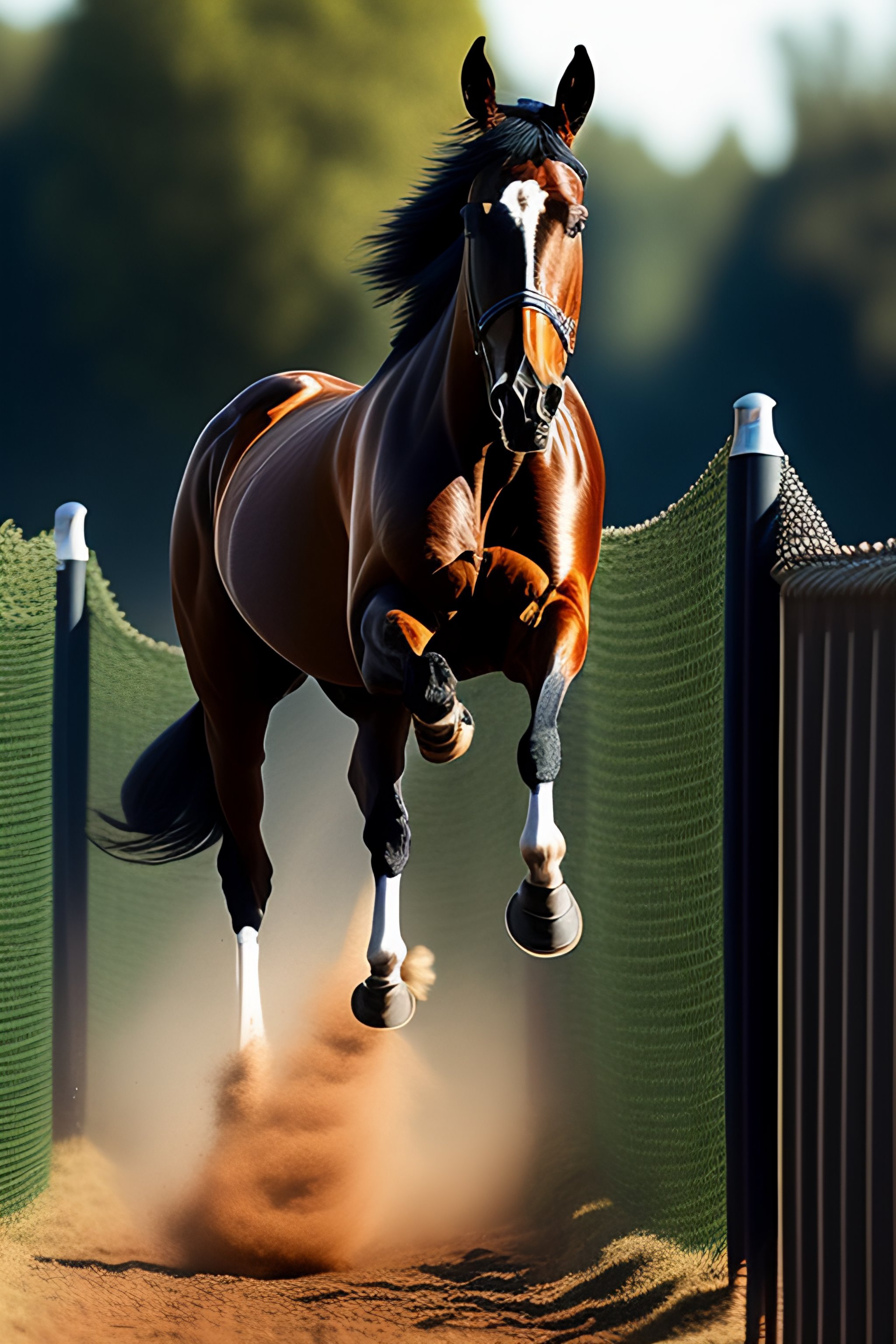 Lexica - Hyper realistic horse jumping high over a fence caught on cctv ...