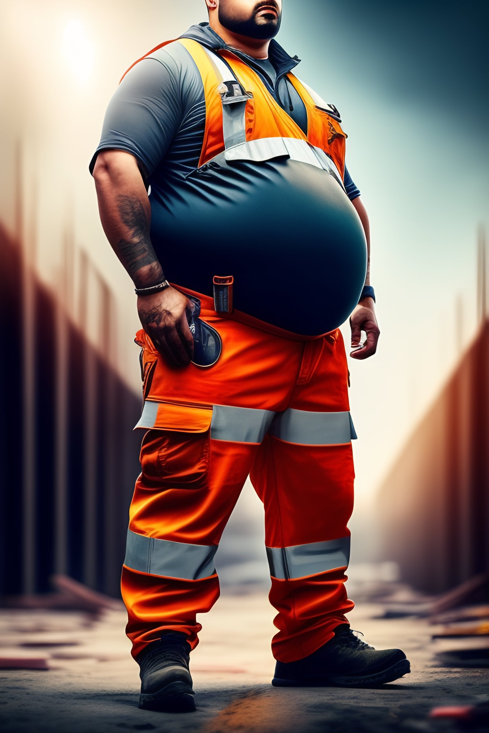 Lexica - A construction worker, with a (large belly)++++++, amateur photo