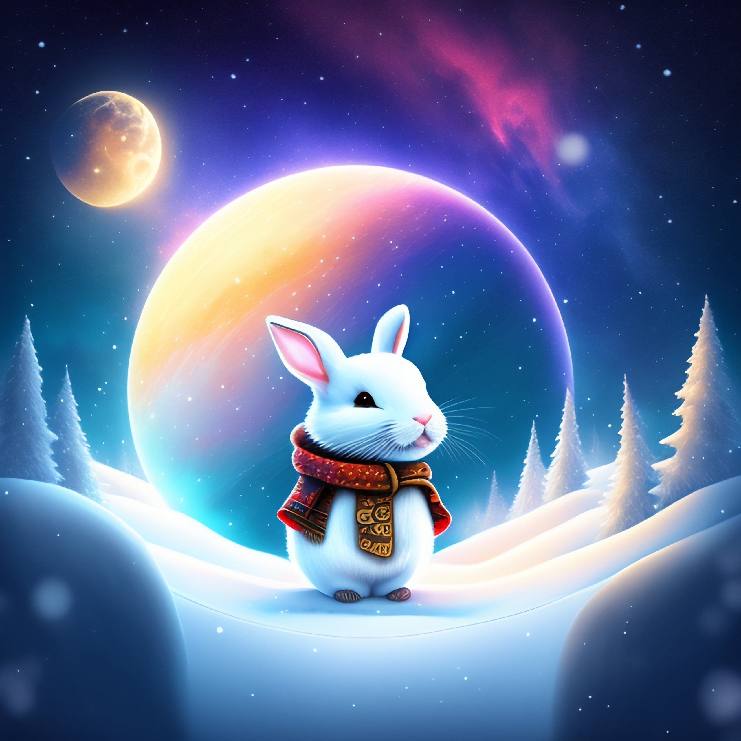 Lexica - Cartoon style, on the snow, a snow-white rabbit, cool and cute ...