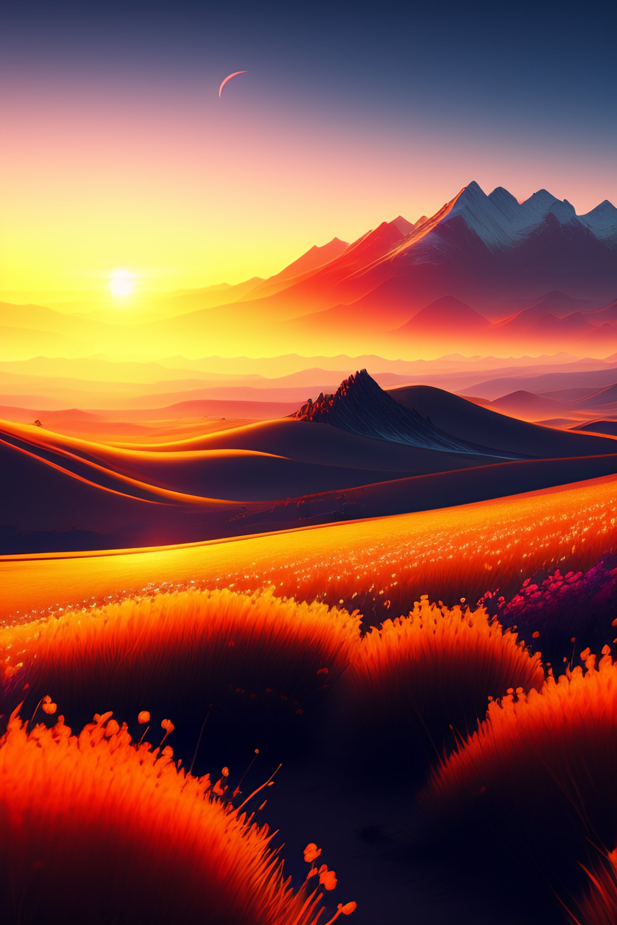 Lexica - Amazing beautiful scenery, spring, way, distance, rising sun ...