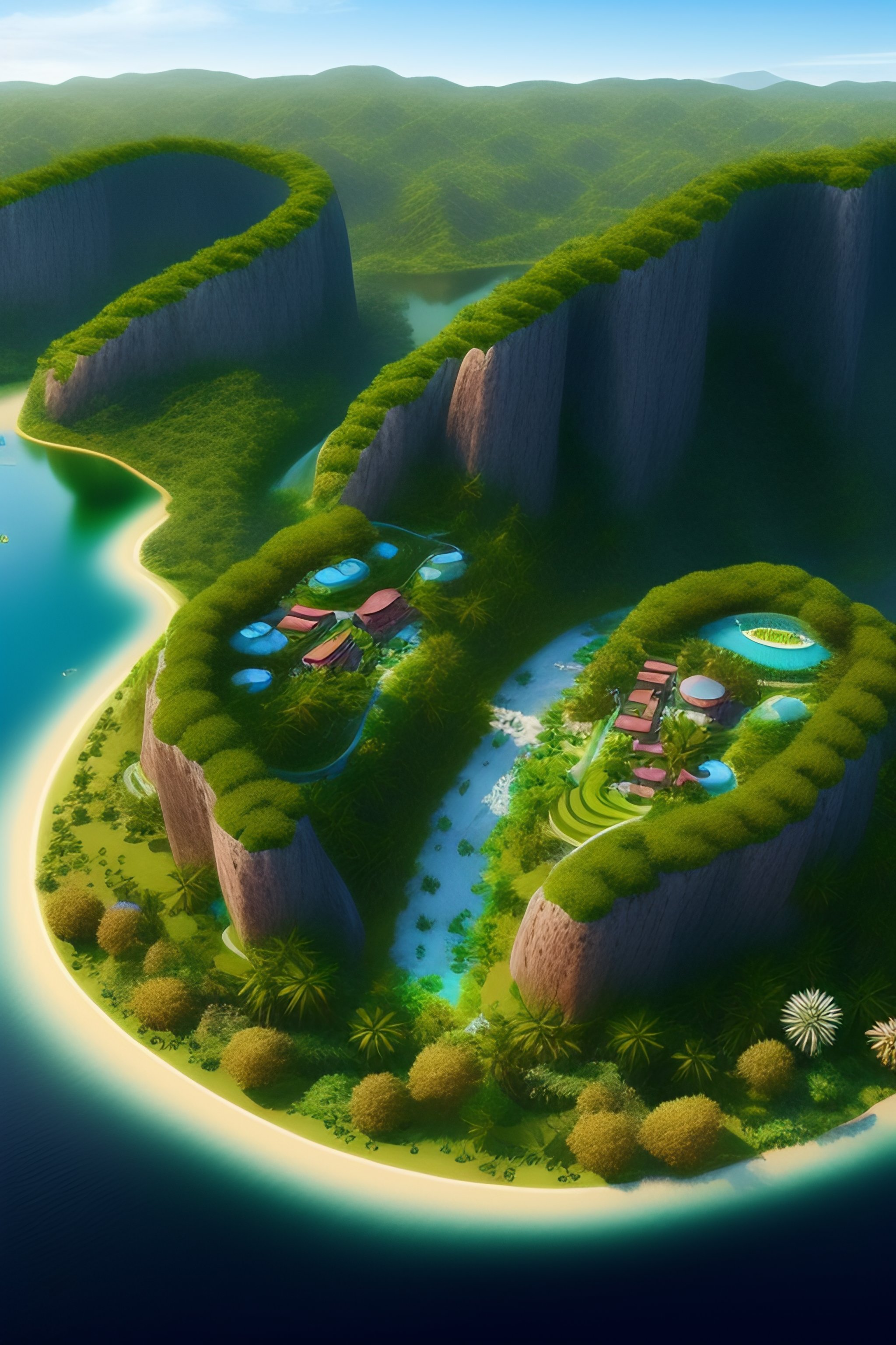 Lexica - Private island, utopia, luscious greenery, futuristic, large ...
