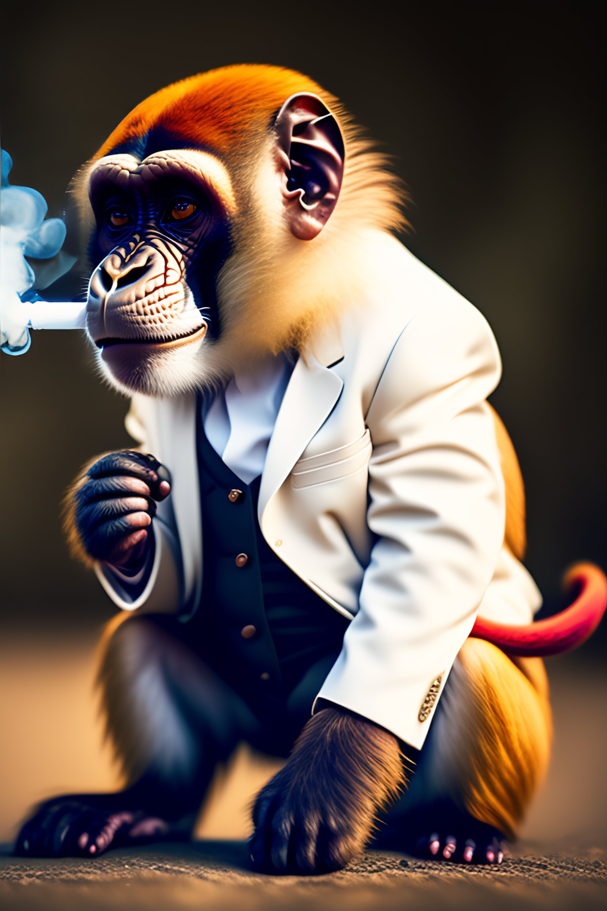 Lexica - Monkey smoking a cigarette while listening to jazz, in a super ...