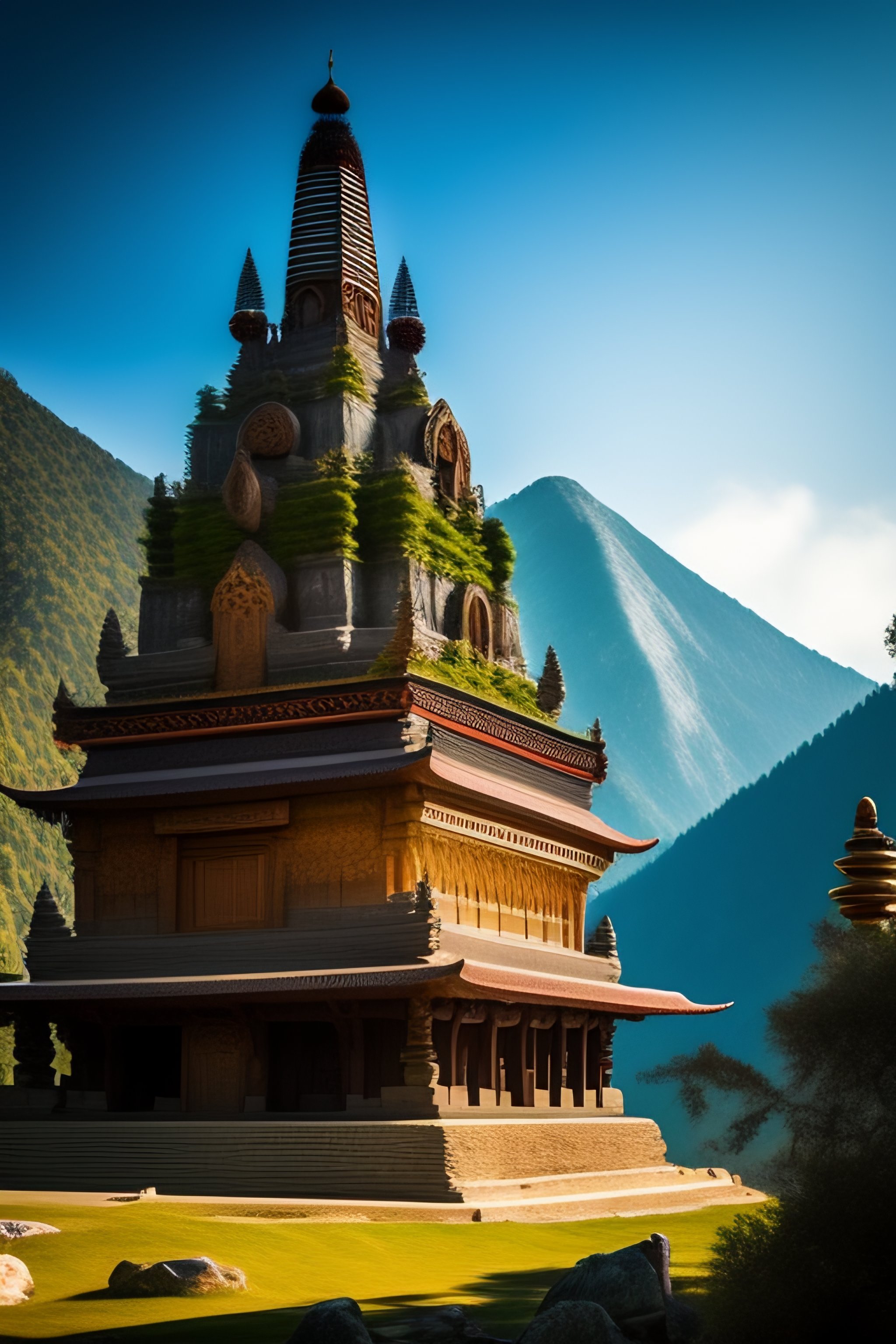 Lexica - A mystical temple hidden in the mountains, with ancient ...