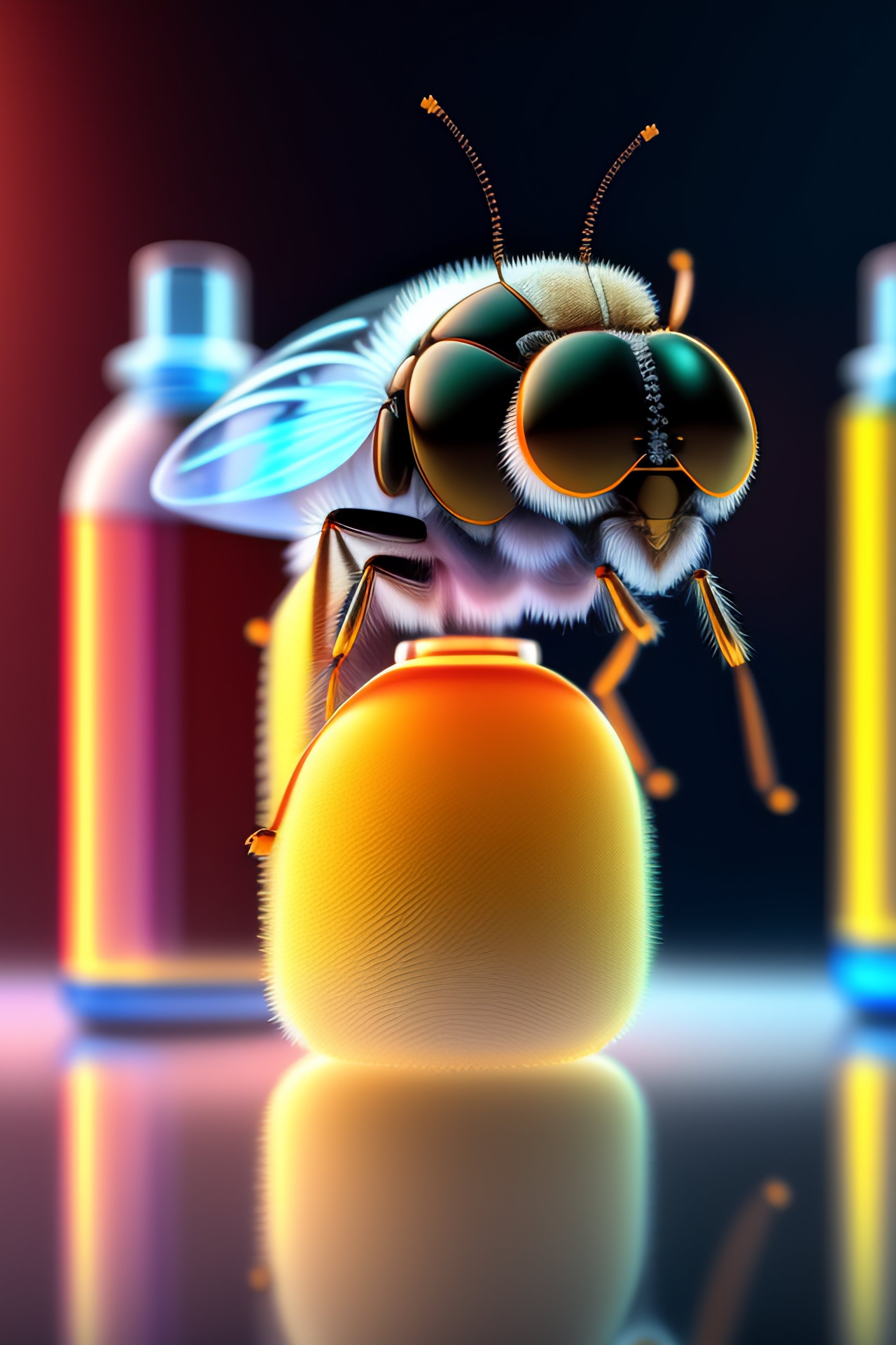 Lexica - A 3d render of a cute fuzzy pet fly insect dressed in a white ...