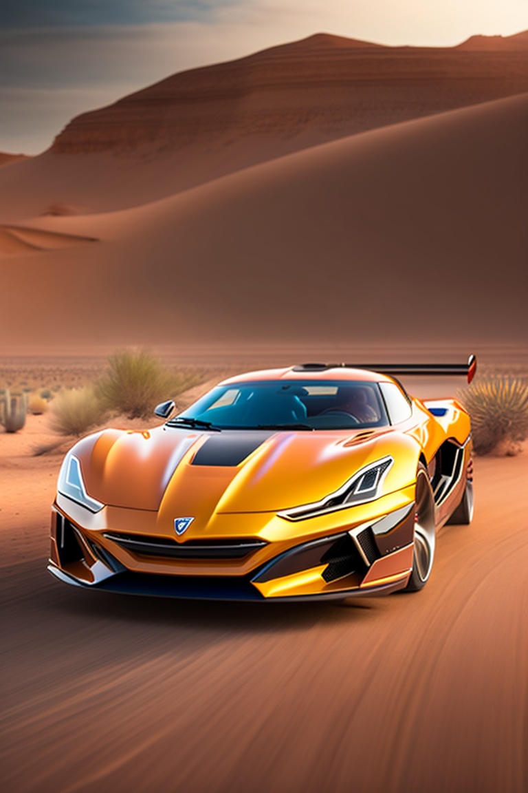 Lexica - (Rimac Nevera car), desert road, moving car, promo shot, photo ...