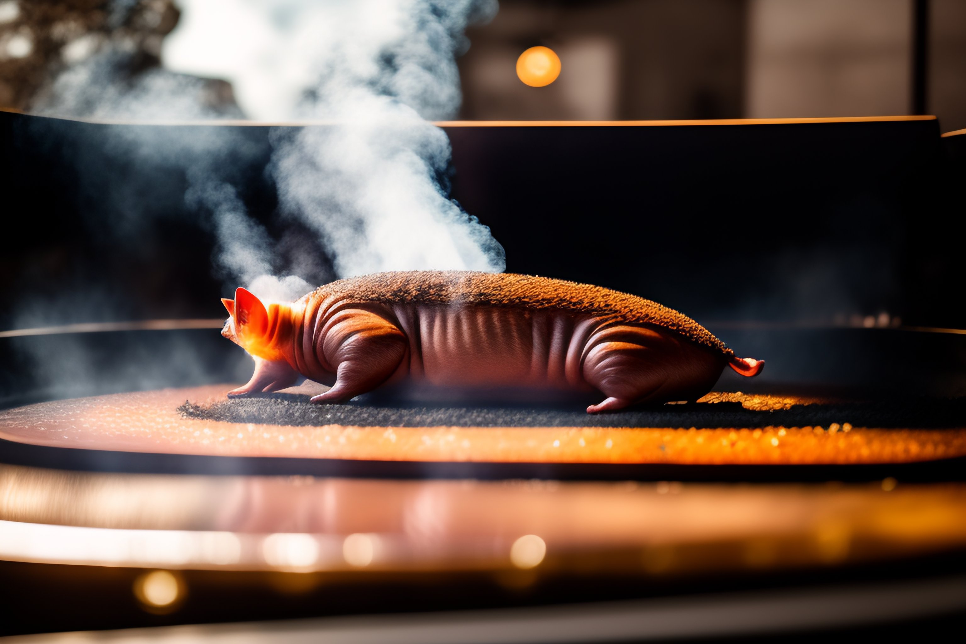 Lexica - Newly roasted Lechón piglet on spit