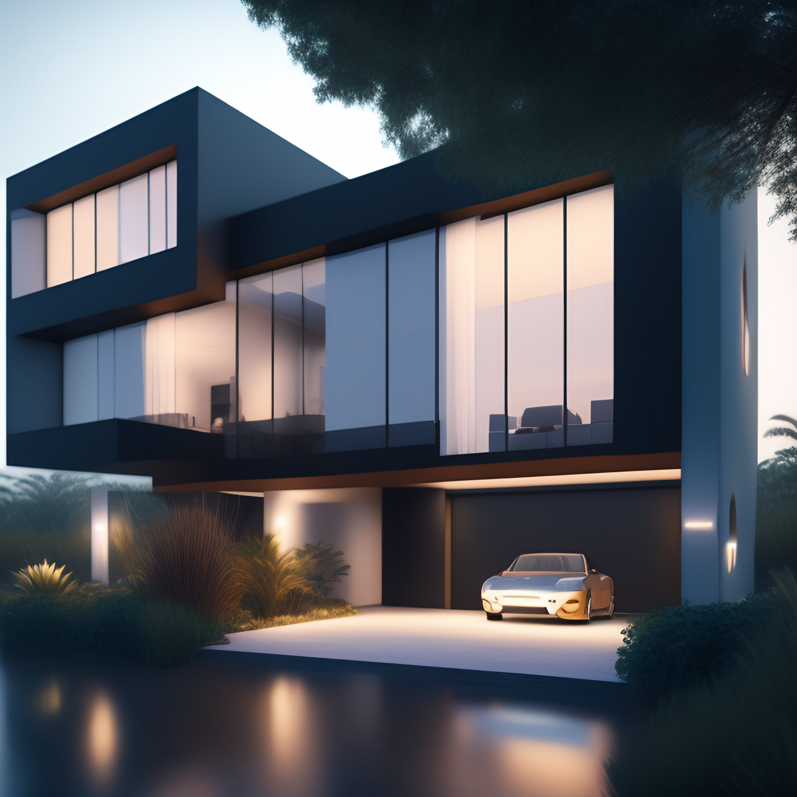 Lexica - Exterior of a modern futuristic mansion in a island, key ...