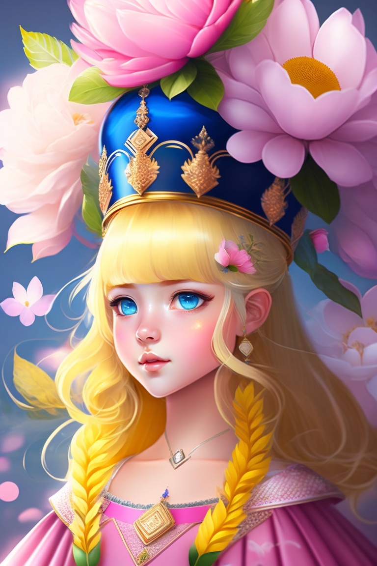 Lexica - A princess with yellow hair, white skin, long hair, blue eyes ...