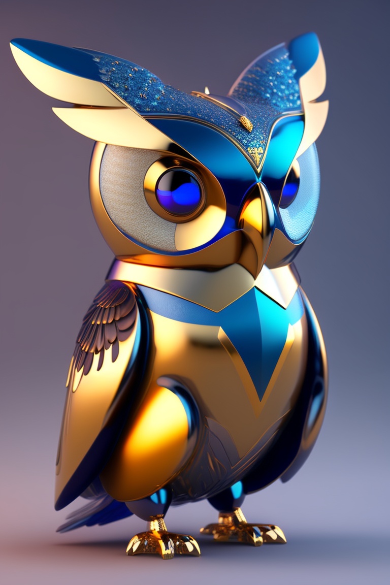 Lexica - Gold and blue owl with huge eyes, in the style of vray tracing ...