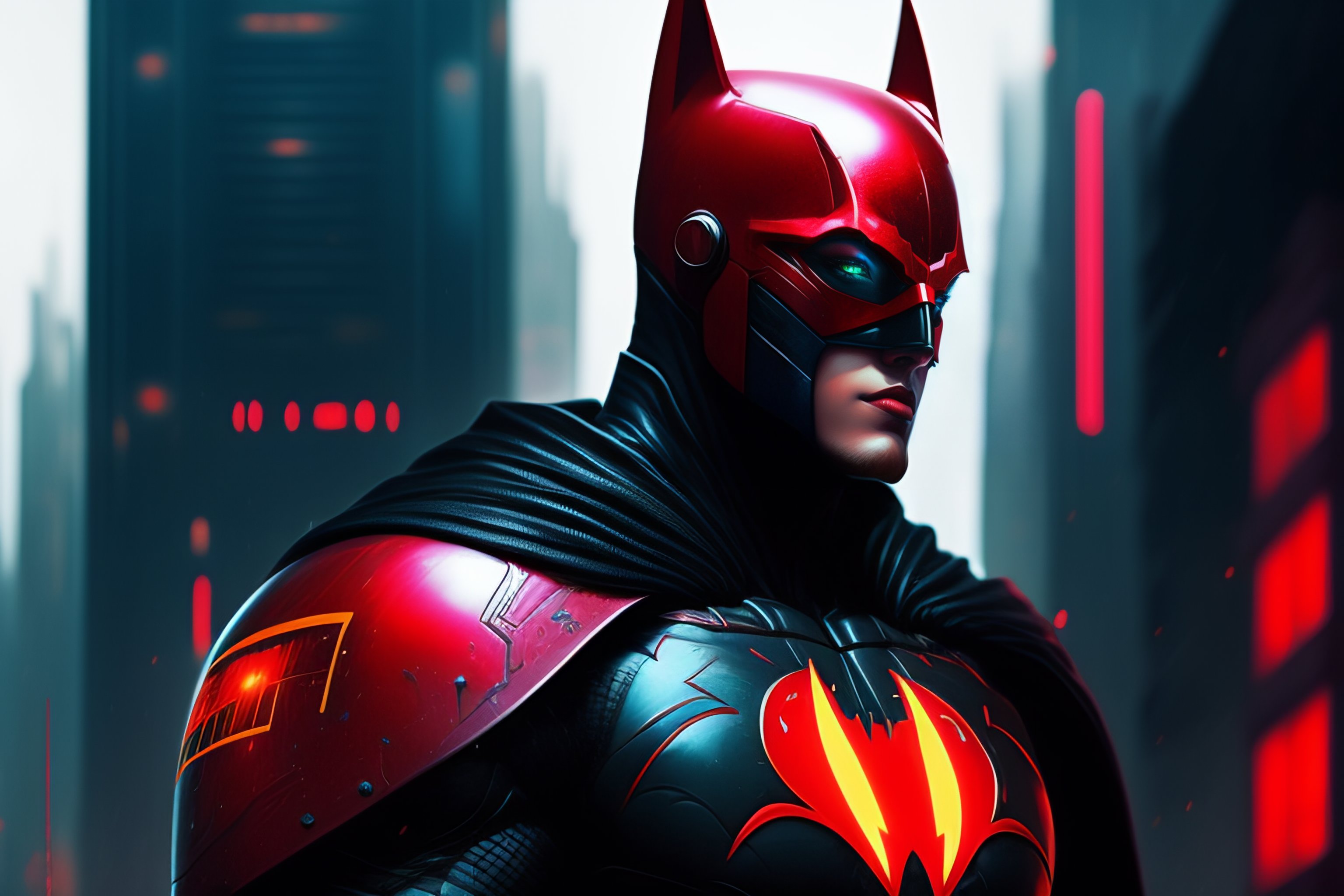 Lexica - Cyberpunk batman, red symbol, futuristic, brush strokes, oil ...