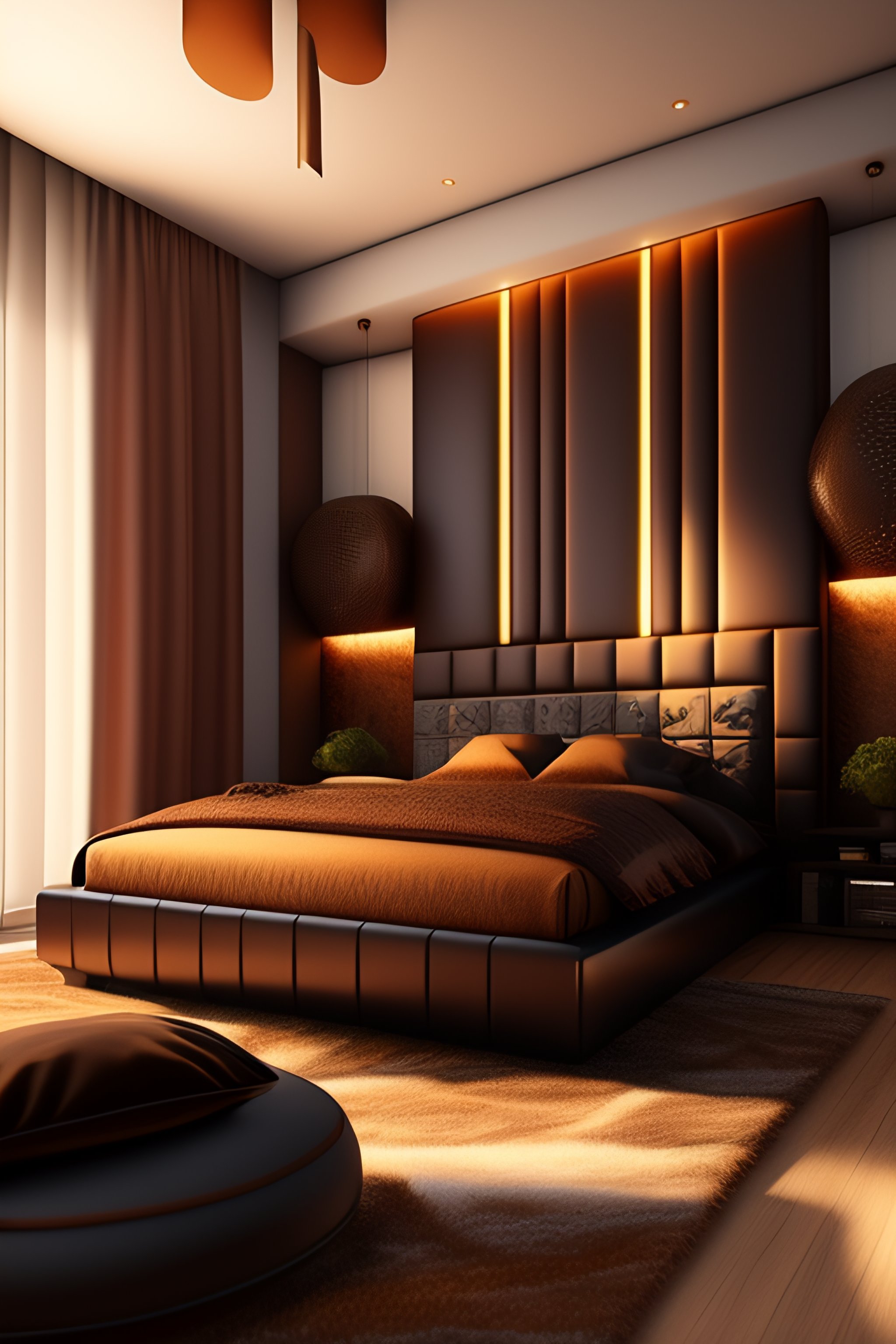 Lexica - Brown modern, primitive decoration of a bedroom, 4k, unreal ...