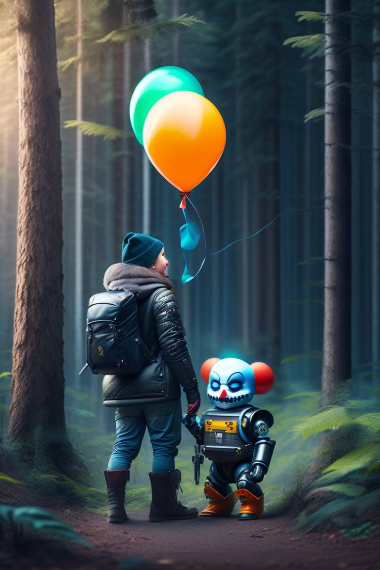 Lexica - Killer clown with robo balloon cyberpunk halloween in forest ...
