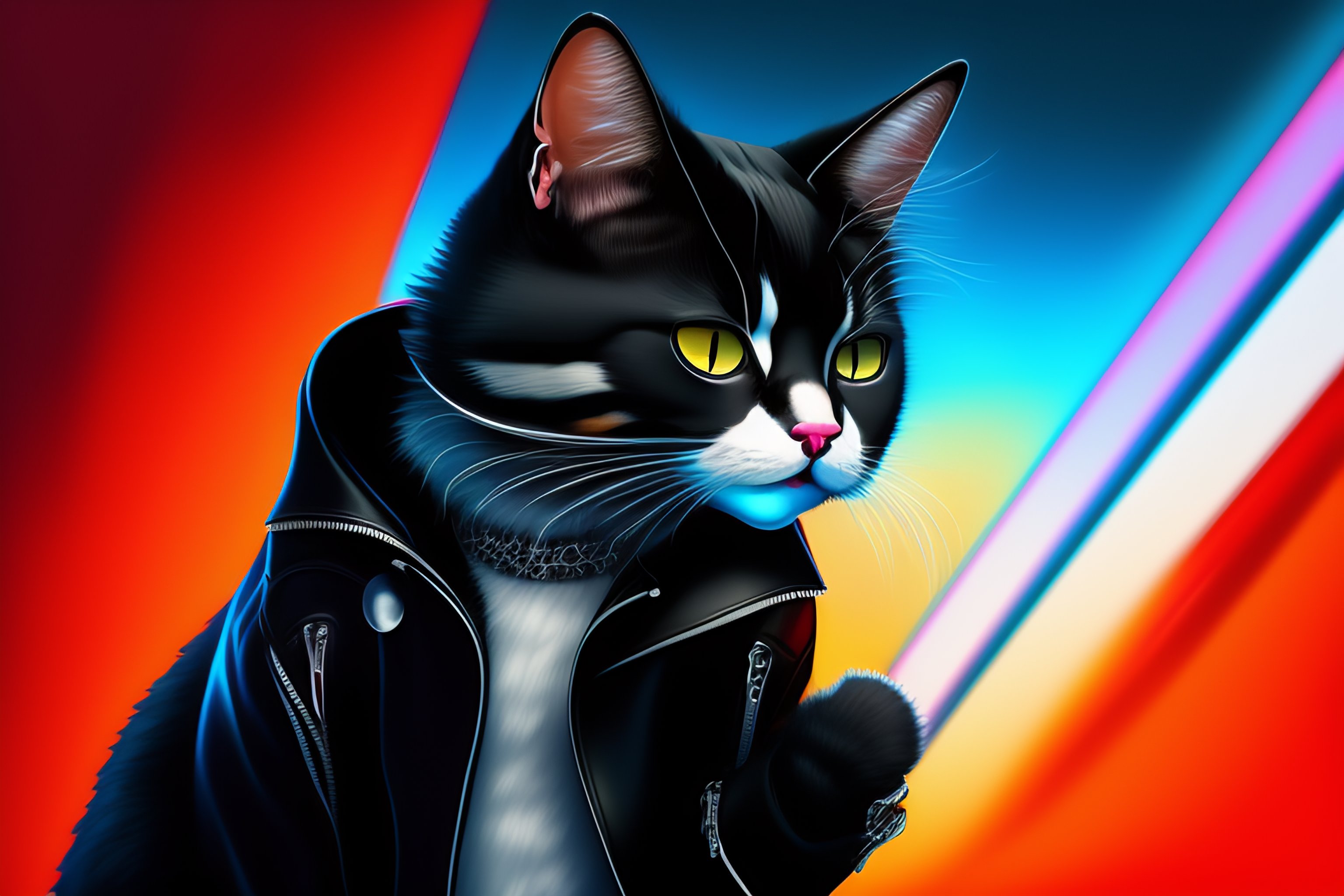 Lexica - Digital painting of a punk cat wearing a black leather jacket ...