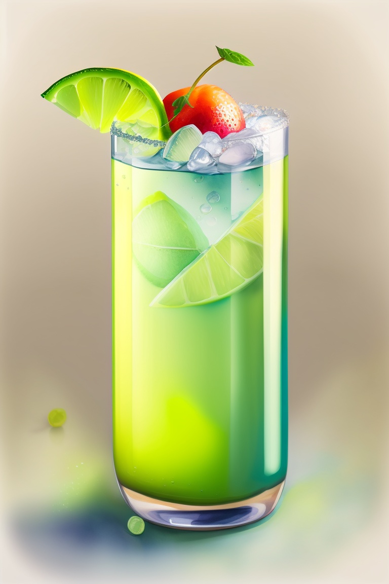 Lexica - Lime colored cocktail drink, watercolor style