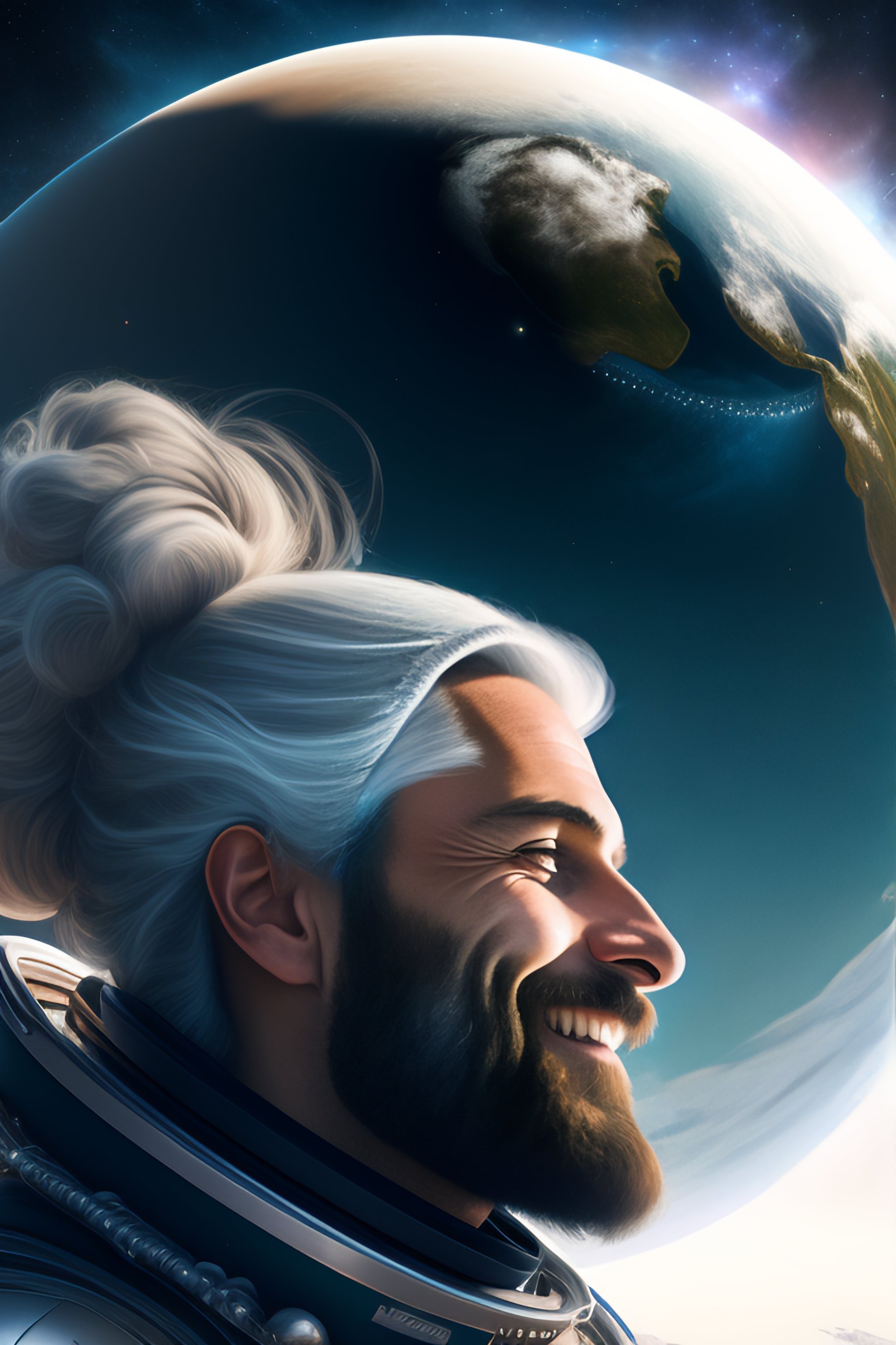 Lexica - Portrait of a smiling male gray long hair and beard astronaut ...