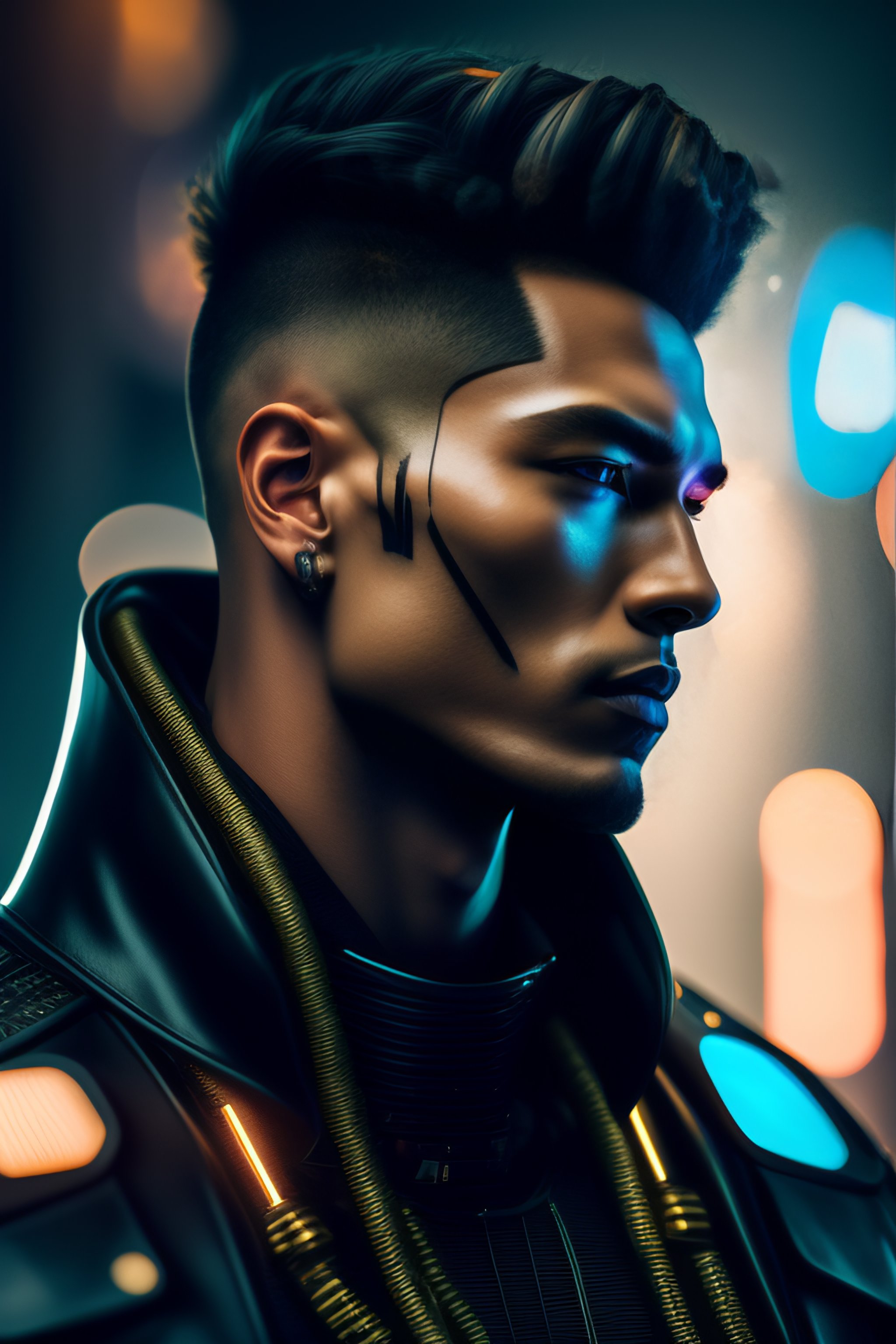 Lexica - Head and shoulders render of cyberpunk face, android face ...