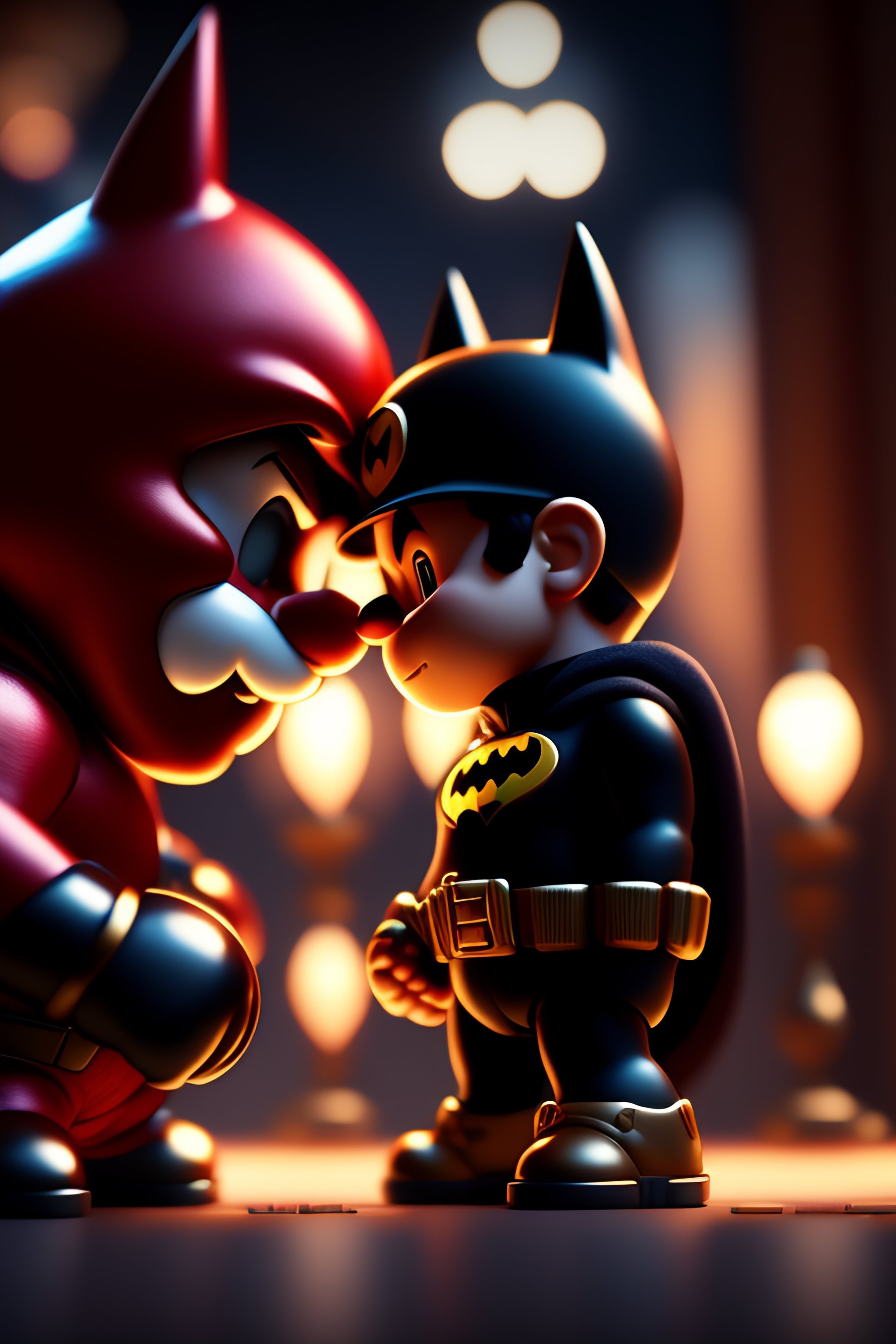 Lexica - Mario and Batman fighting, unreal engine, cozy interior ...