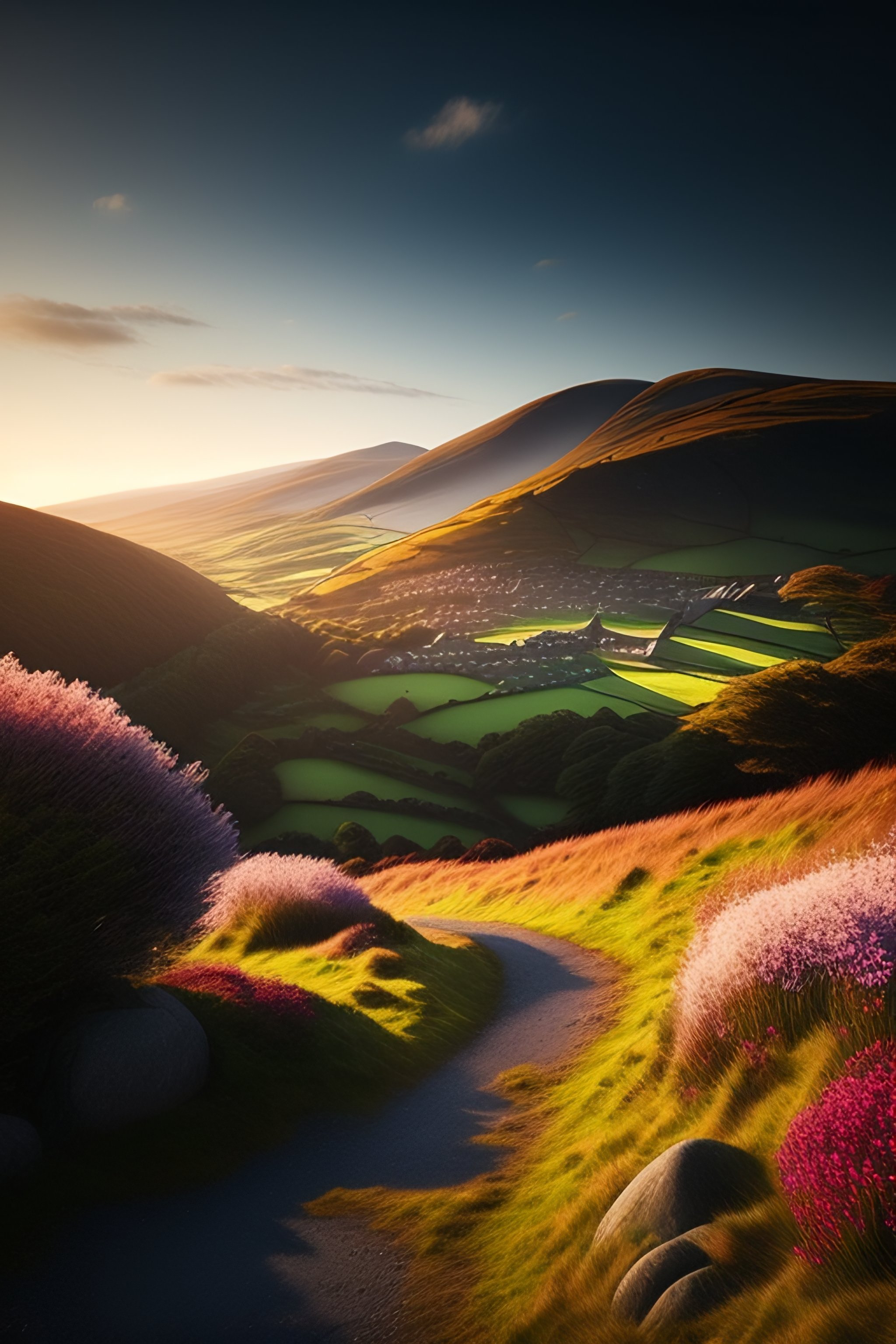 Lexica - Tourism poster, Mountains of Mourne, forrest, countryside ...