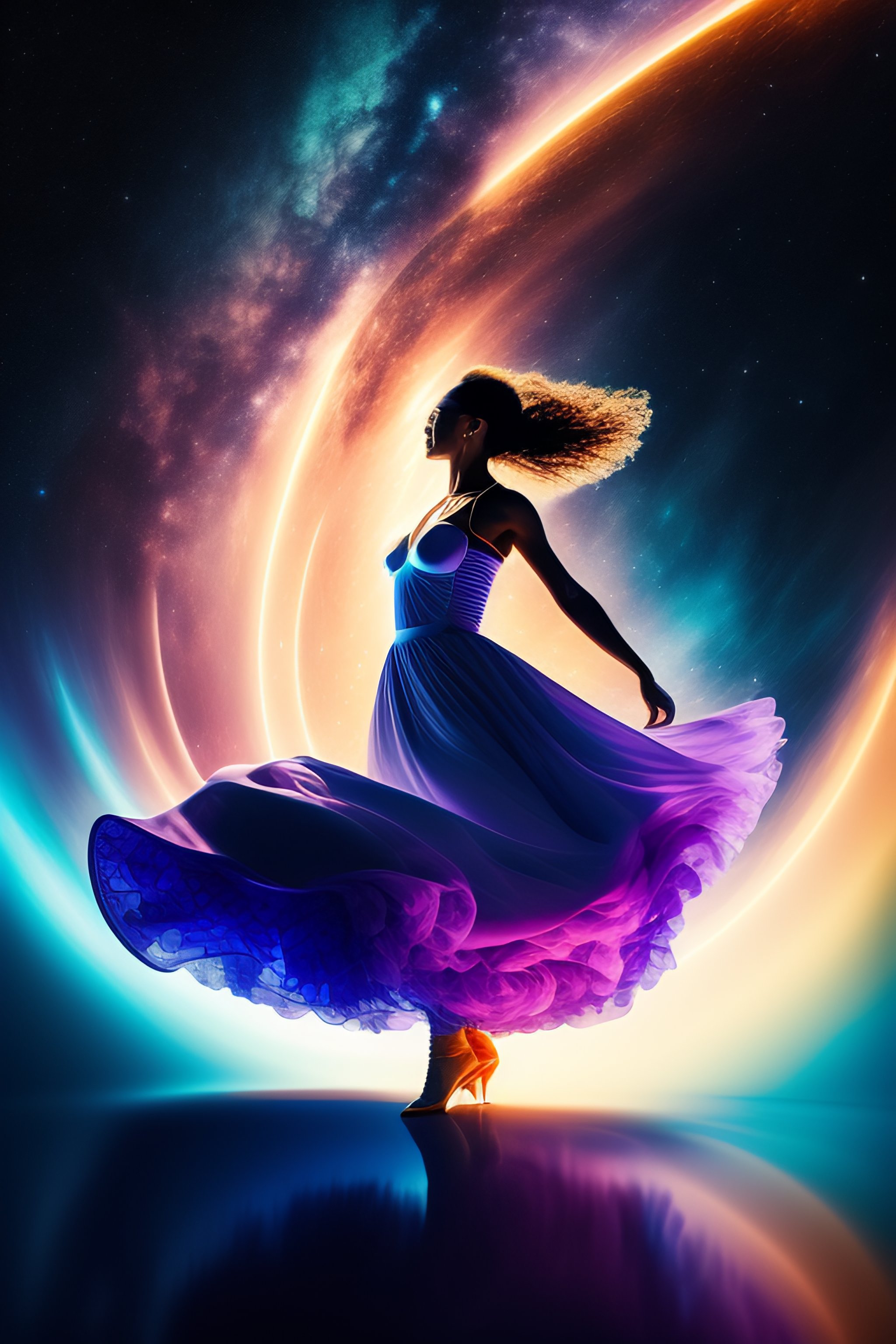 Lexica - A woman dancing in the interstellar space