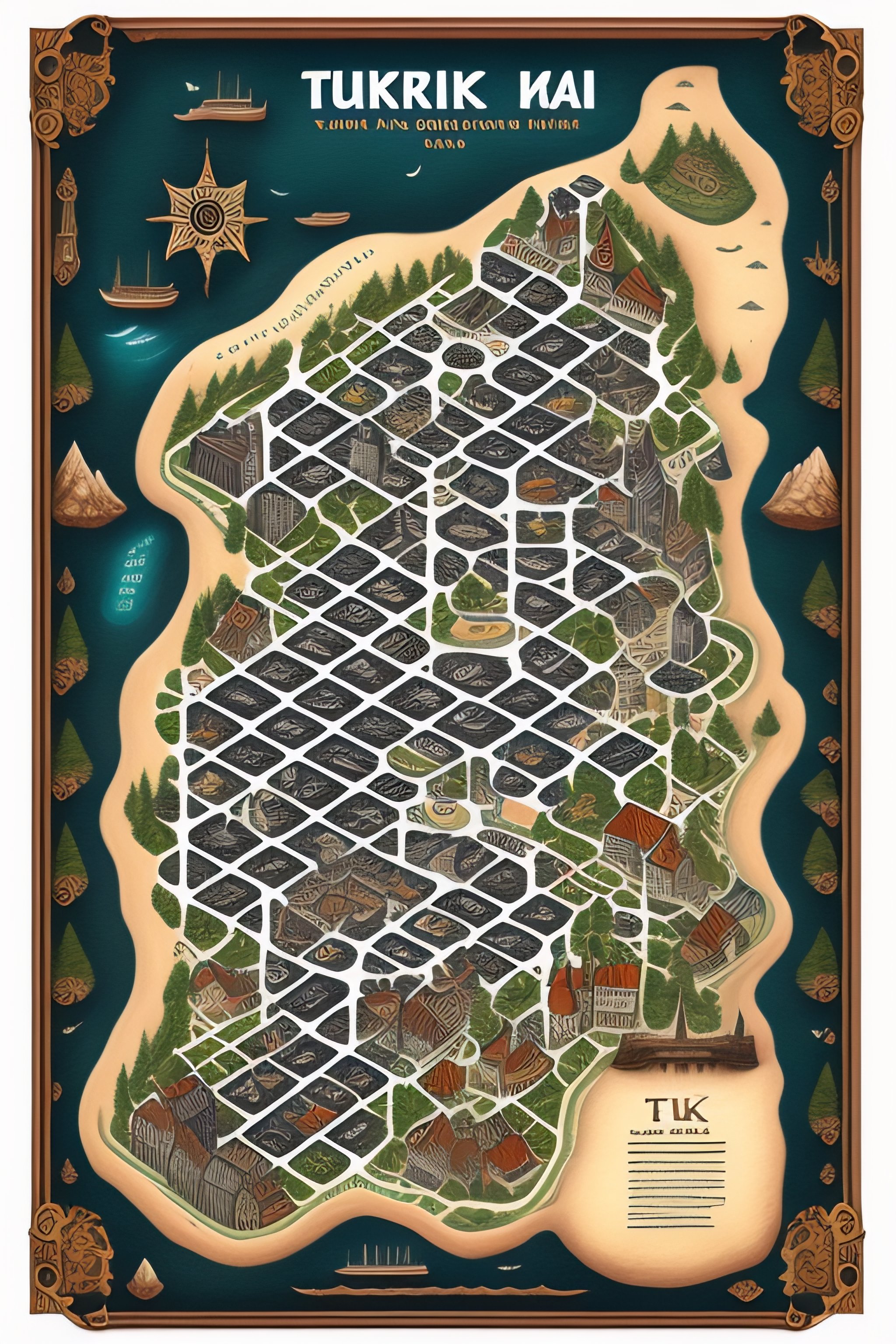 Lexica - Hand drawn rpg map of Turku, ink, detailed