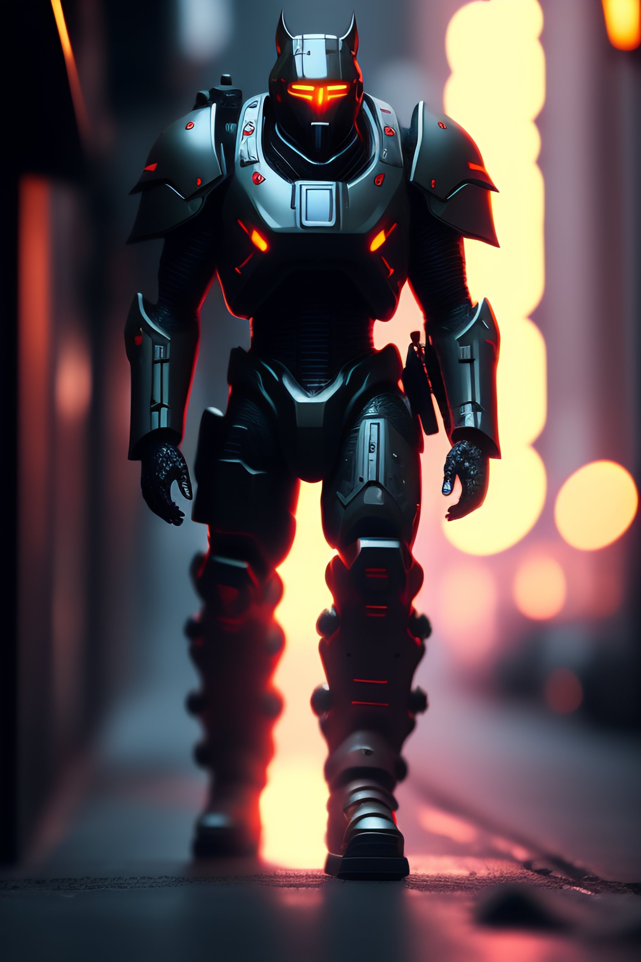 Lexica - Military demon with a machine gun walking with bionic face and ...