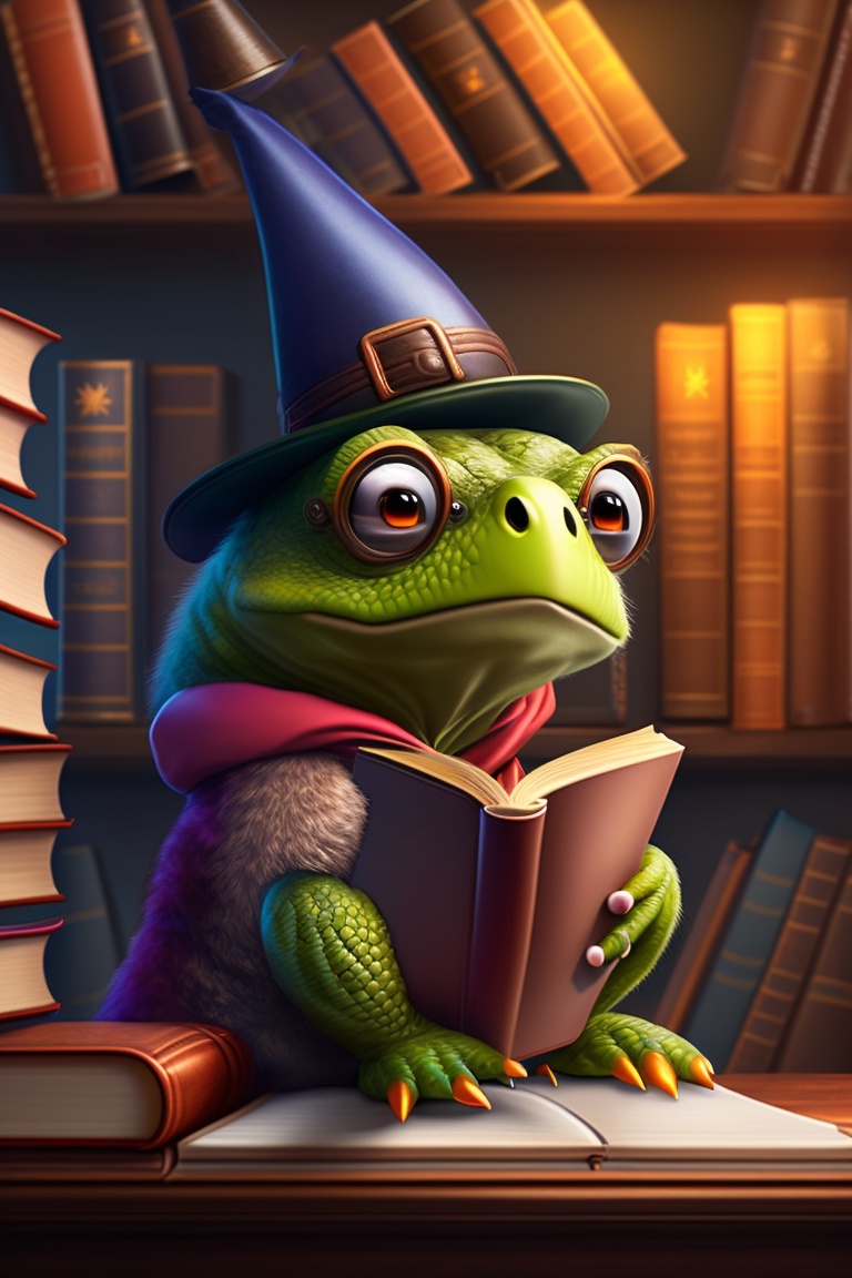 Lexica - Curious scary turtle monster with witch hat on head (feminine ...