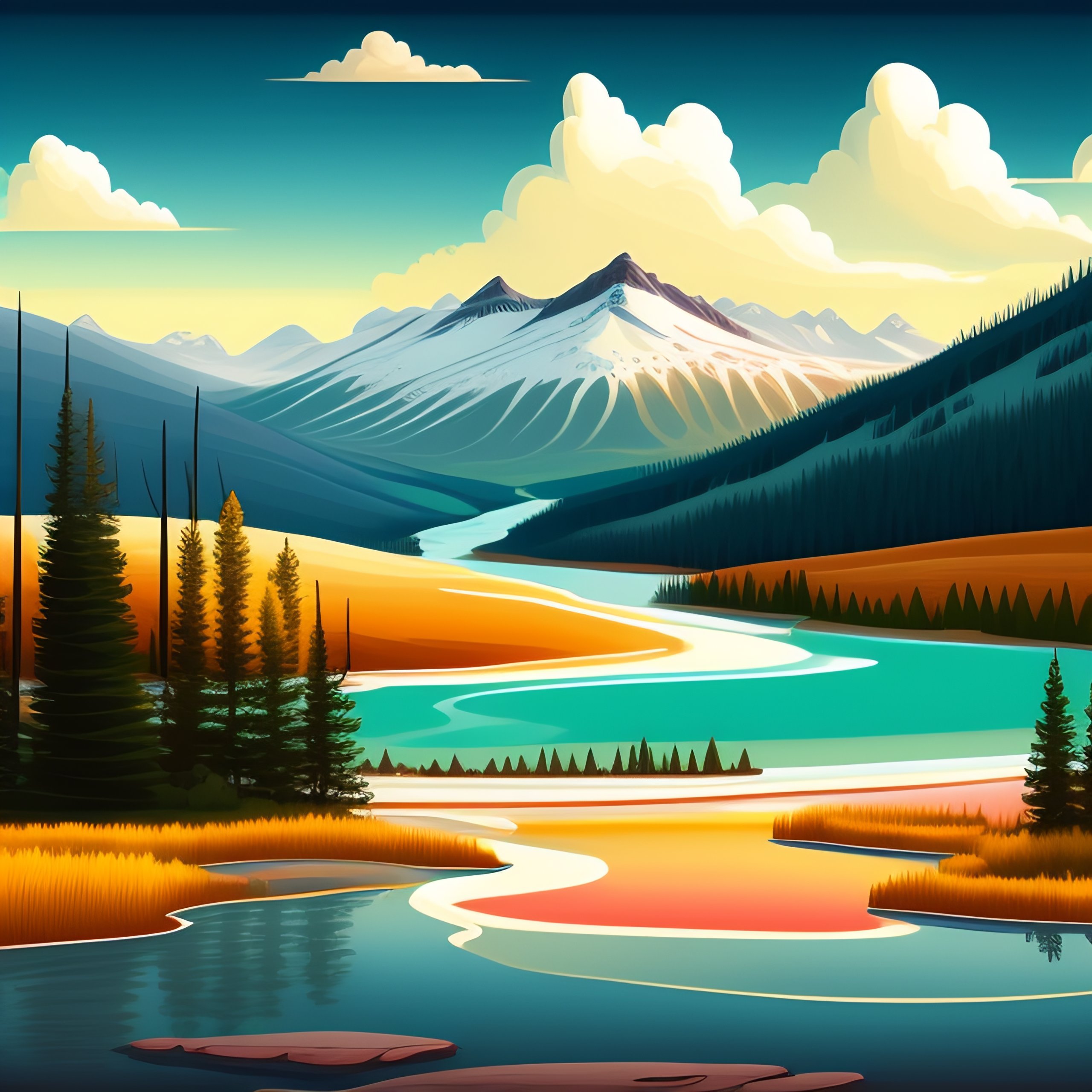 Lexica - Yellowstone national park background, cartoon illustration style