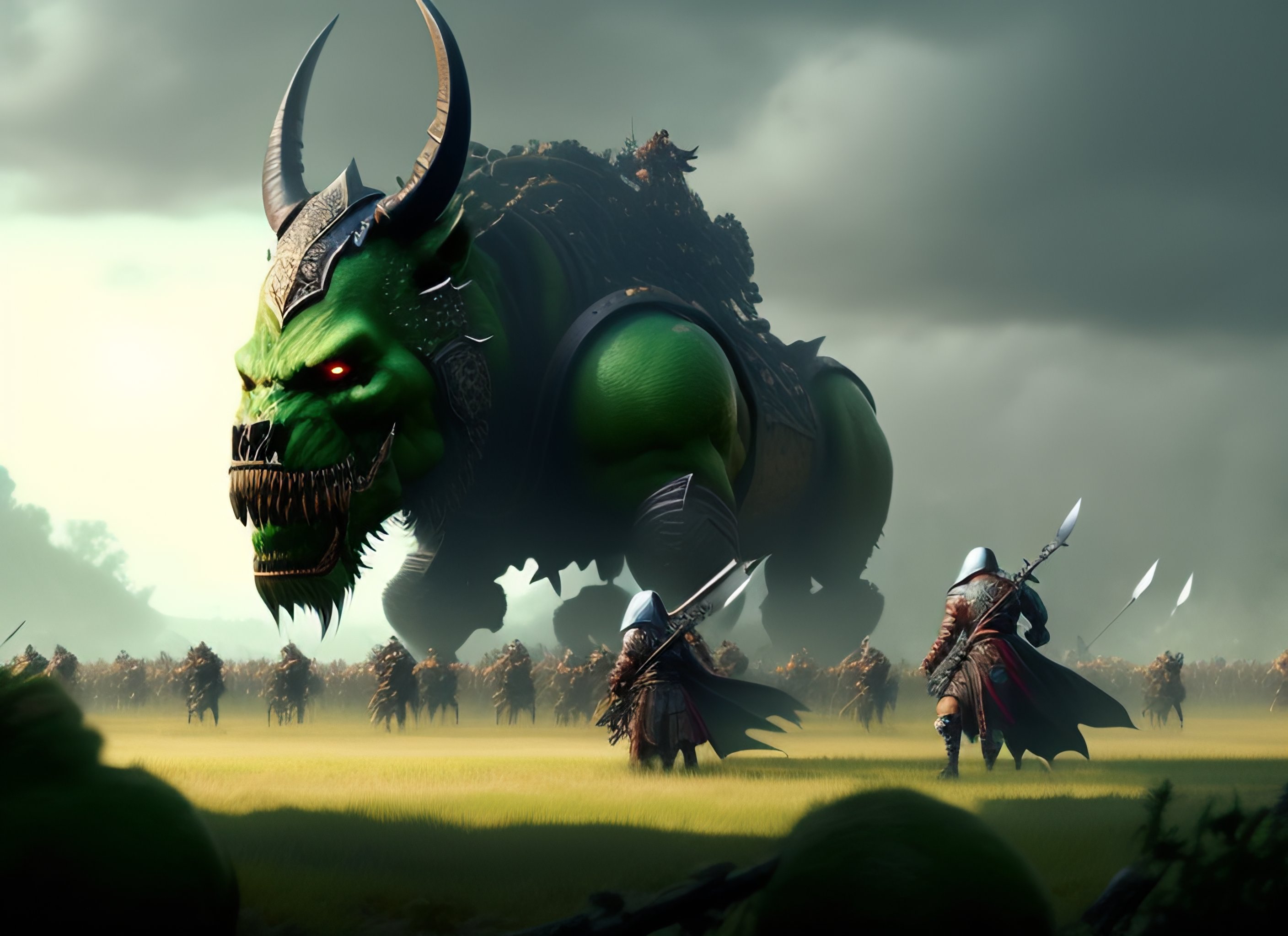 Lexica - Army of violent medieval orks figthing in green field,medieval ...
