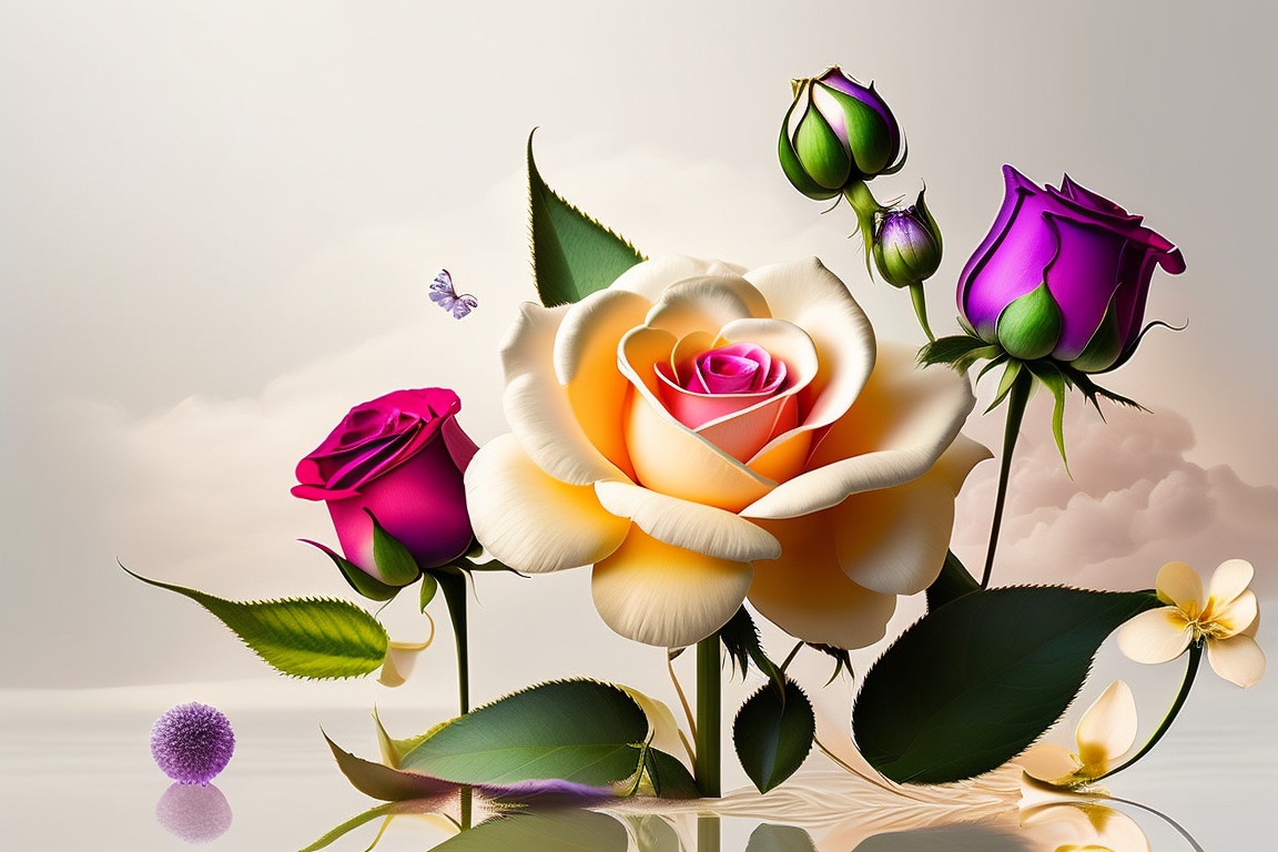 Lexica - Magical relaxed transformative yin flowing roses, white background