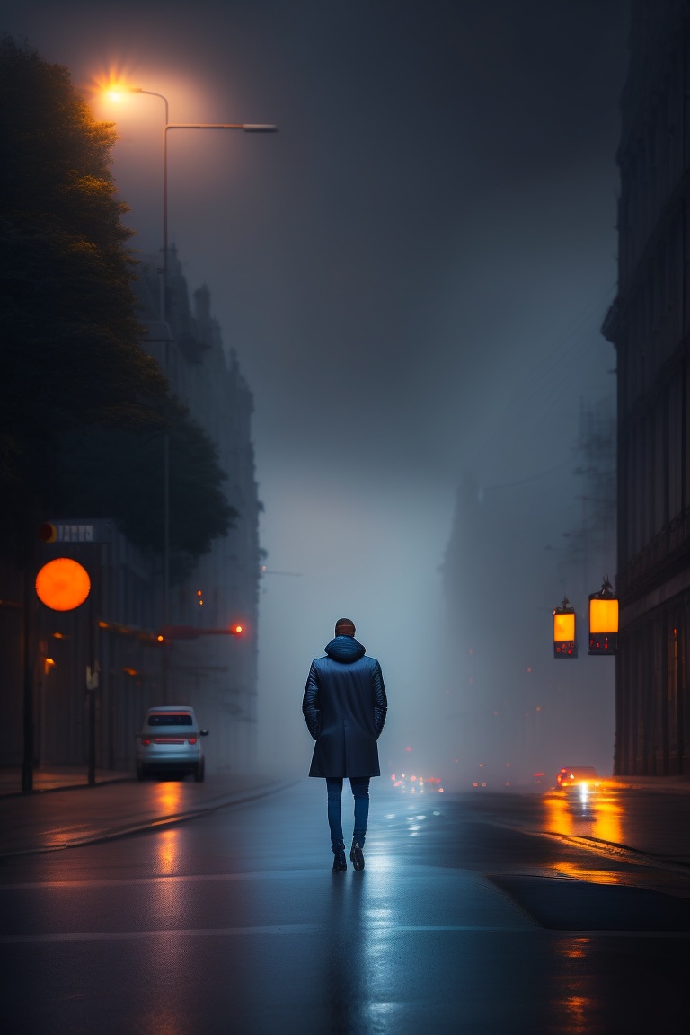 Lexica - On a huge empty street stands a lonely, dark, scary, black man ...