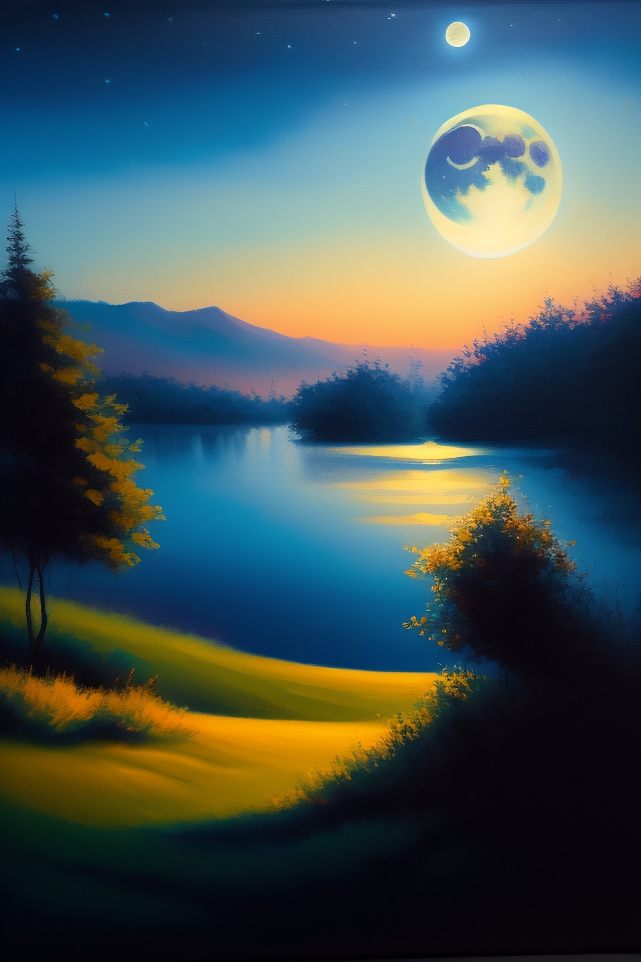 Lexica - Oil painting representing moonlight in a monet style